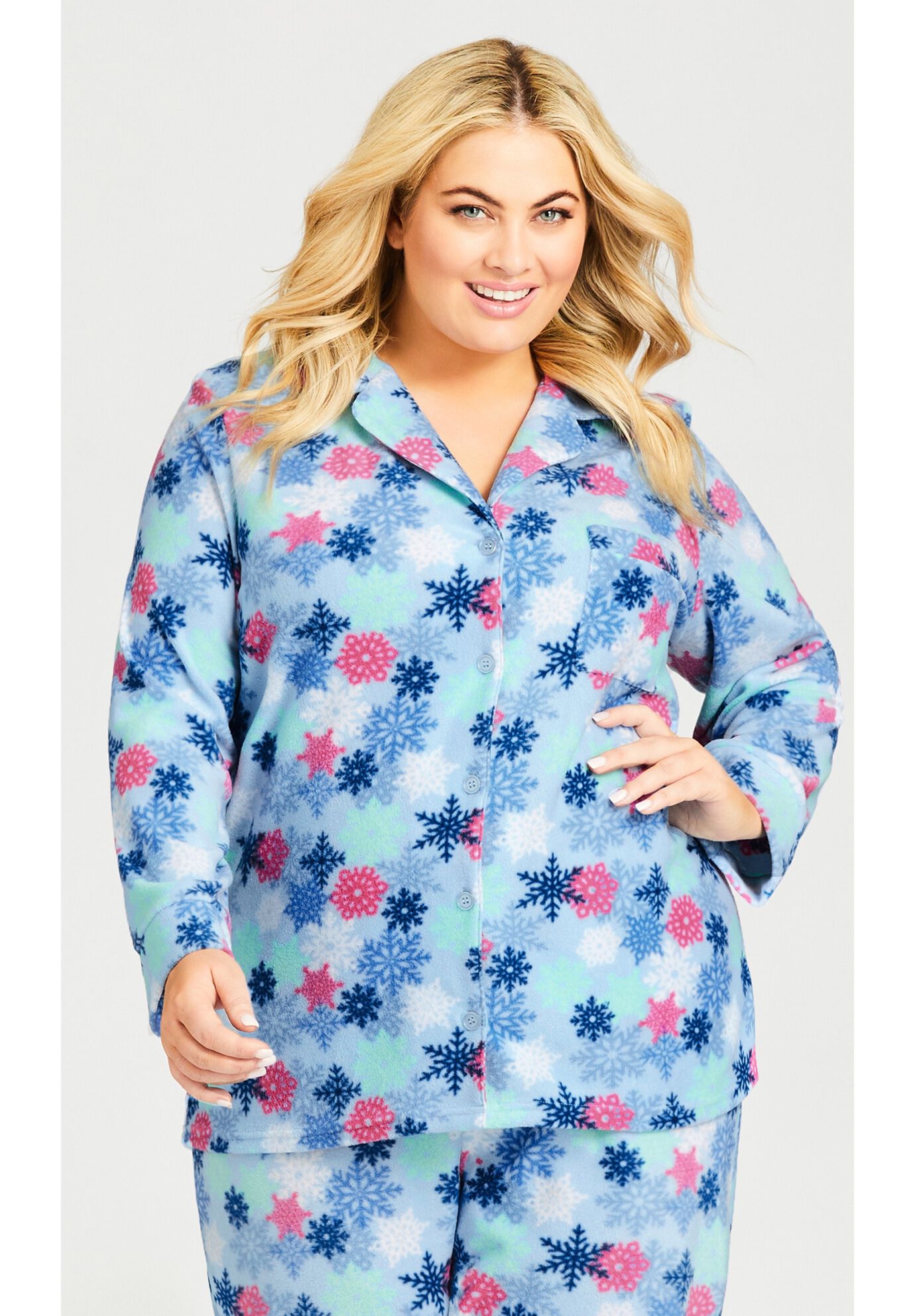 Snowflake Button Fleece Sleep Top | Woman Within