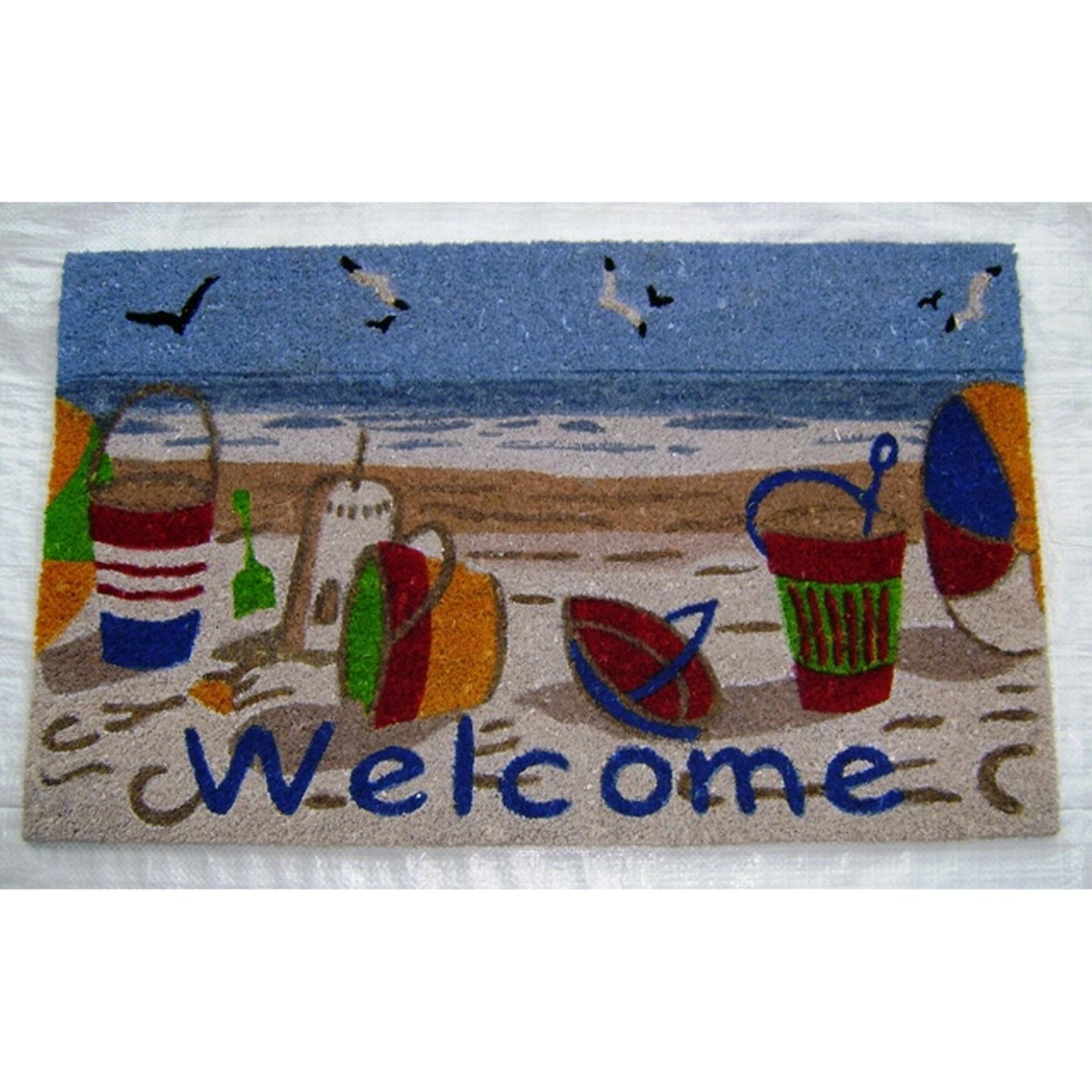 Beach Welcome Door Mat – Coir & Vinyl Backing, Multi | Woman Within