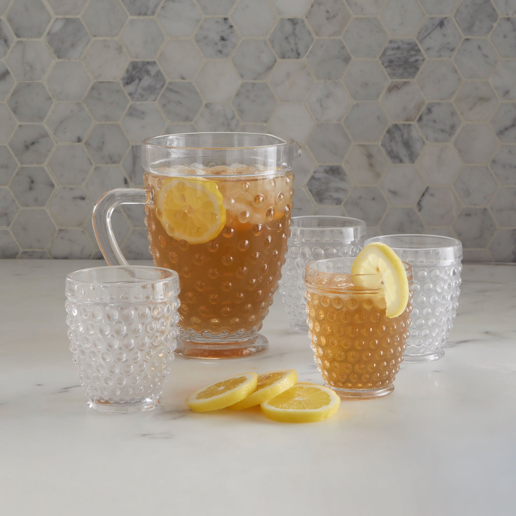 Elegant 5-Piece Hobnail Glass Pitcher Set, 4460150 | Woman Within