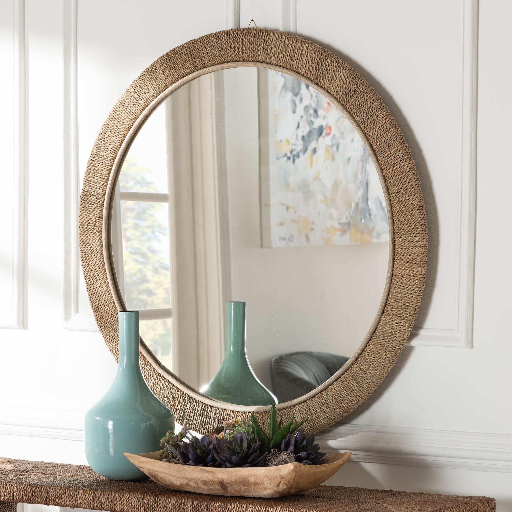 Geralyn Japandi Natural Seagrass Round Wall Mirror | Woman Within