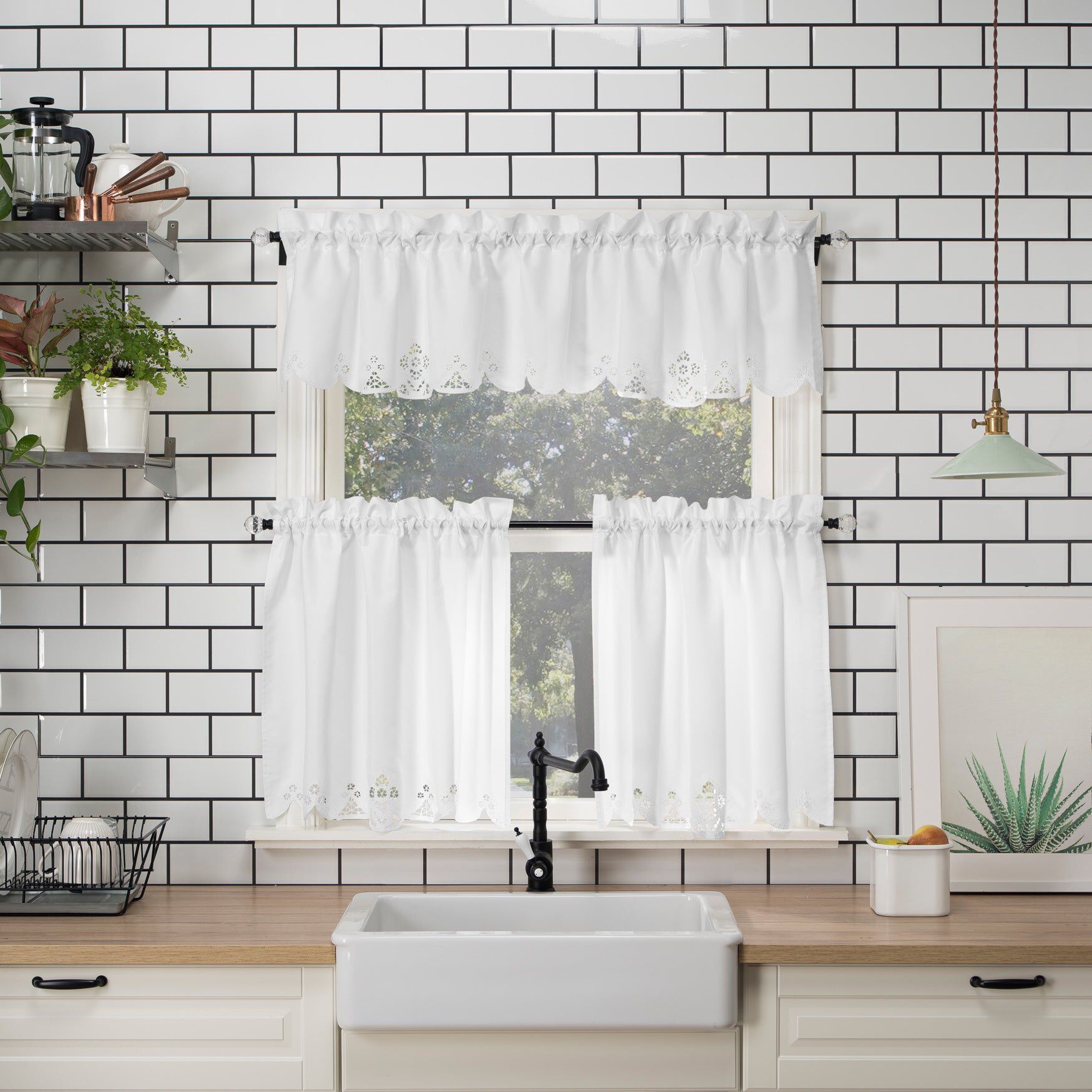 Millie Eyelet Kitchen Tier Set Curtains, White | Woman Within
