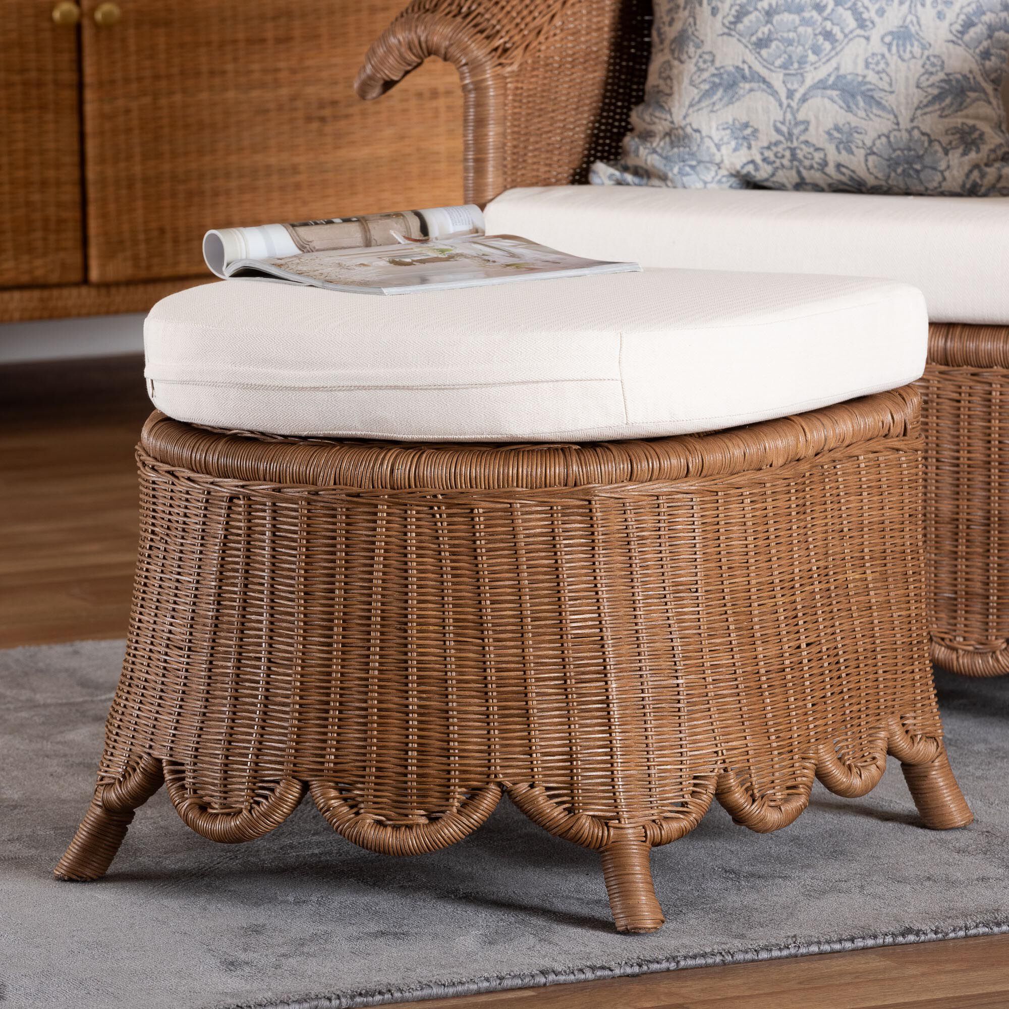 Detta Natural Rattan Footstool with Cushion | Woman Within