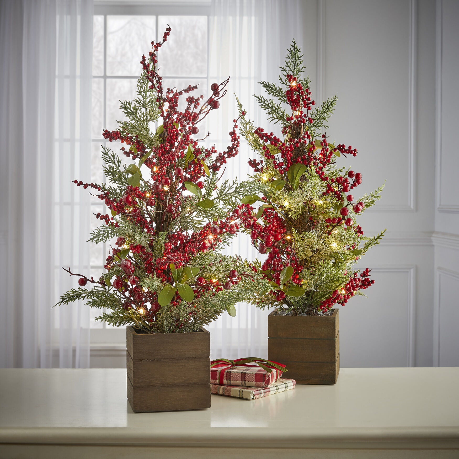 Red Berries Tree with Pot - 24"H LED Decor, Red | Woman Within