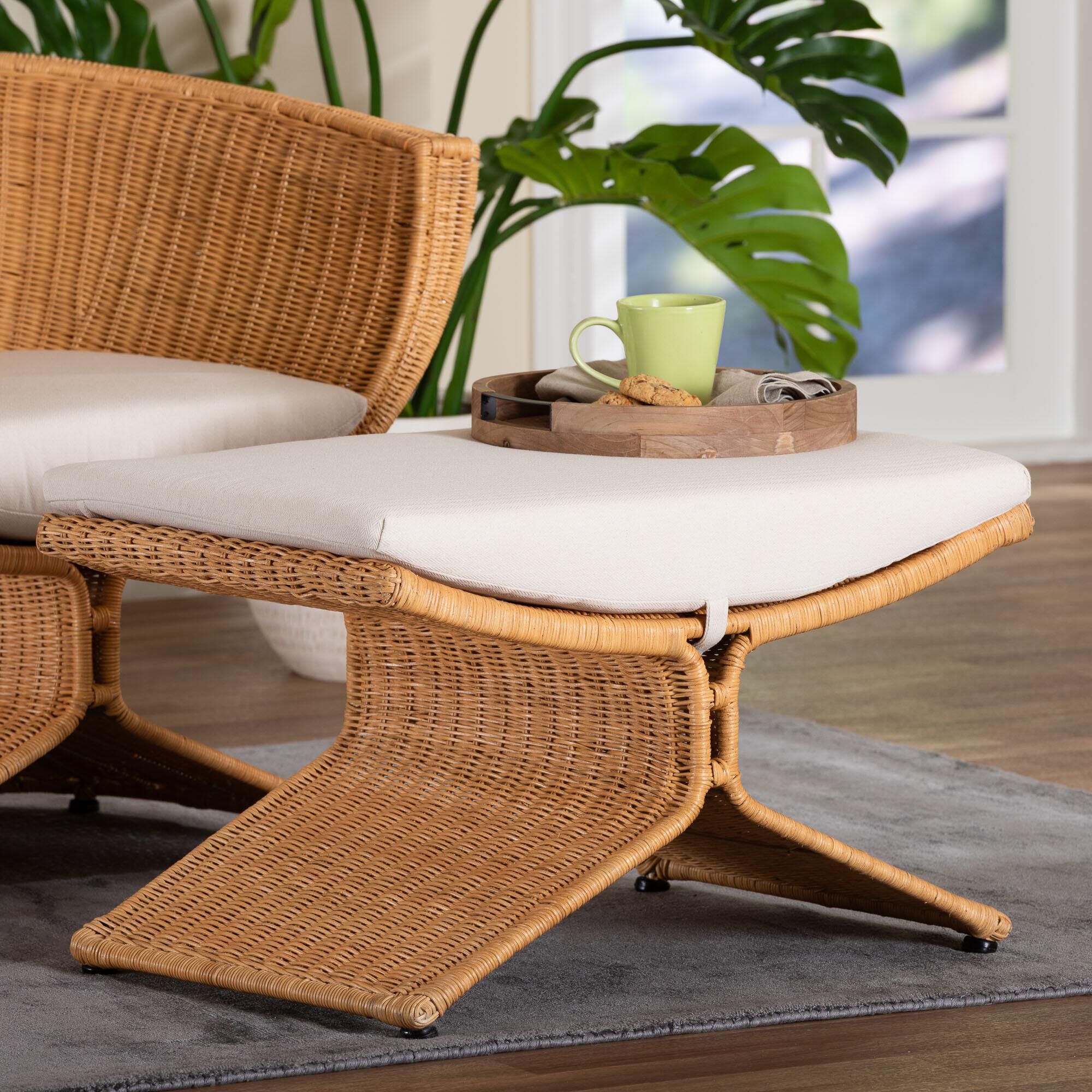 Reya Natural Rattan Footstool | Woman Within