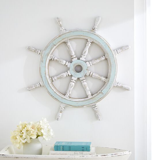White Coastal Ship Wheel Wood Wall Décor | Woman Within