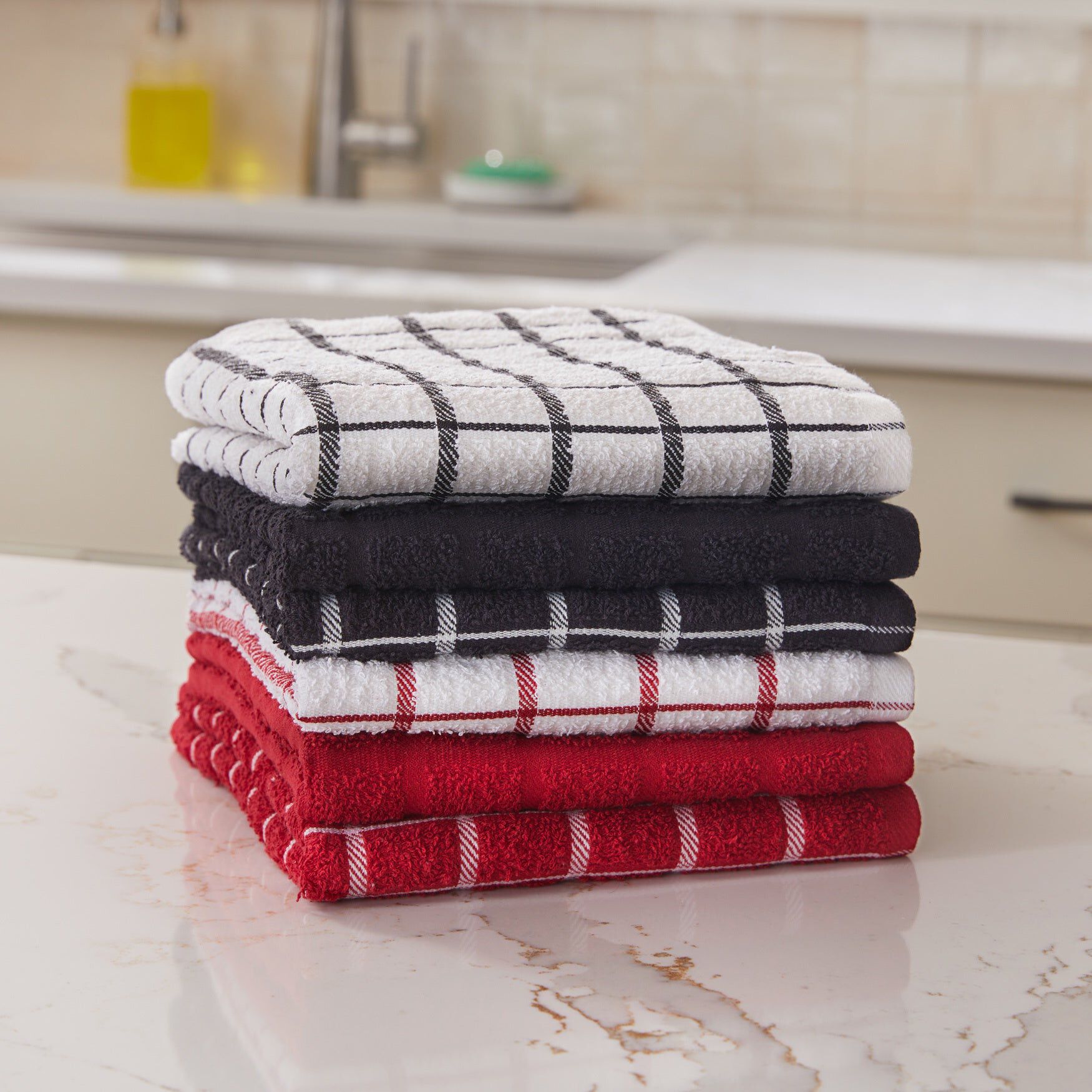 Durable 6-Piece Kitchen Towel Set, Black | Woman Within