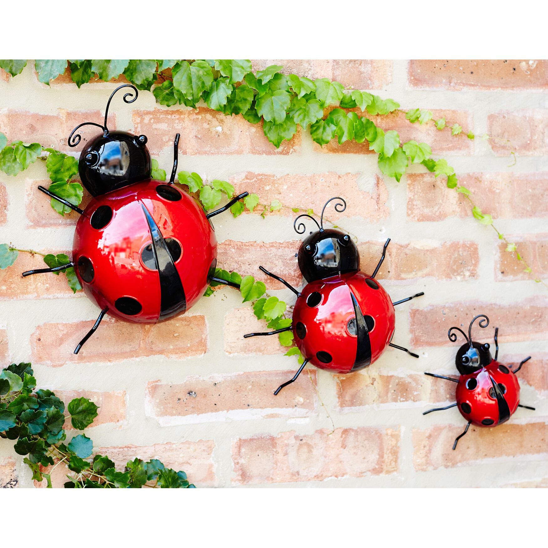 Lady Bug Garden Decor Set - Metal Ornaments, Red | Woman Within