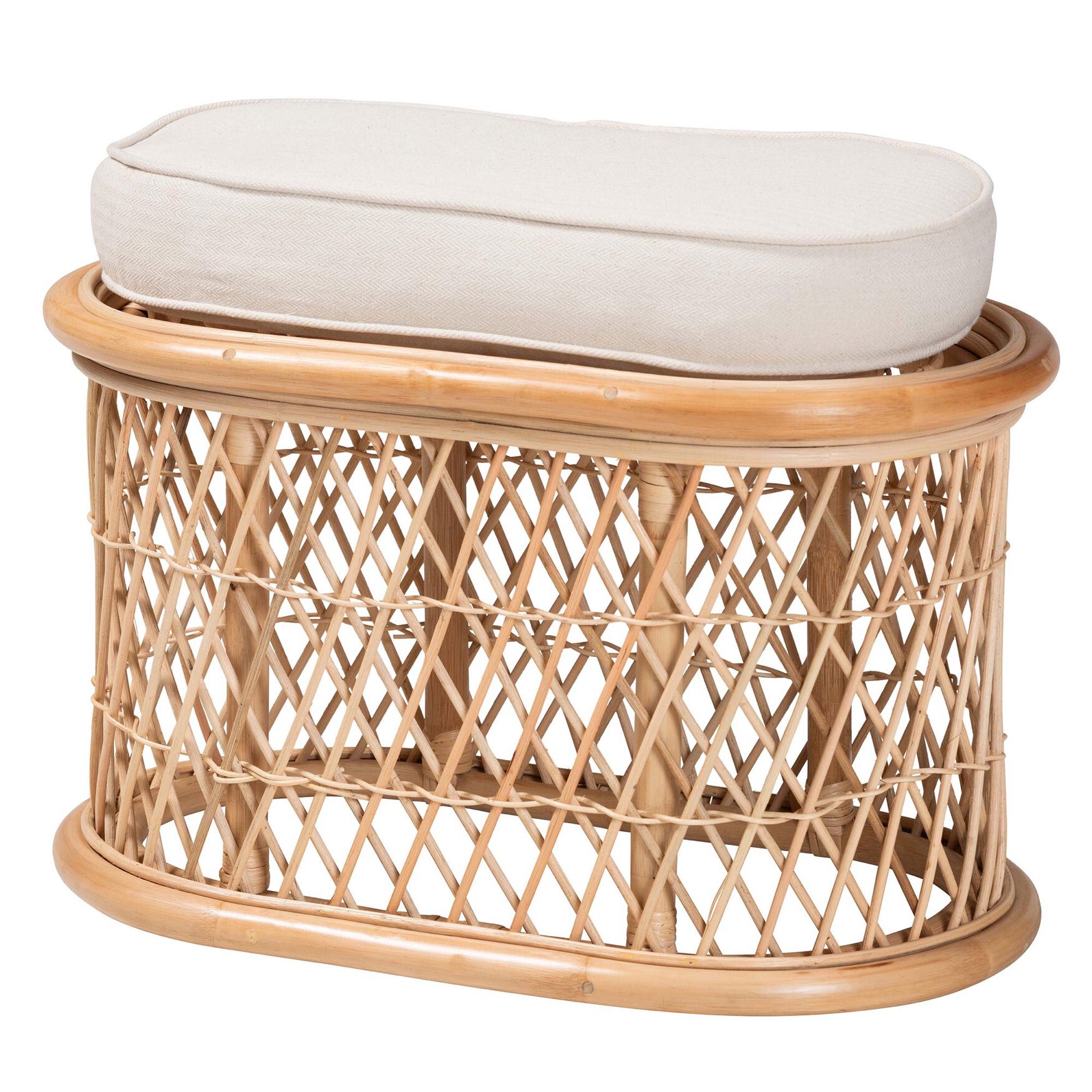 Ladonna Bohemian Natural Rattan Ottoman Footstool | Woman Within