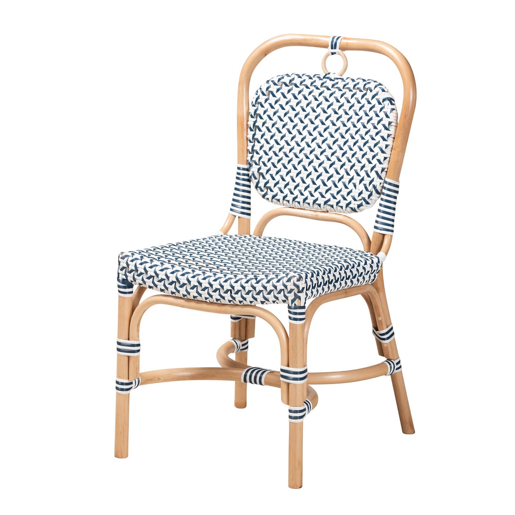 Luciana Modern French Blue And White Weaving Natural Rattan Bistro ...