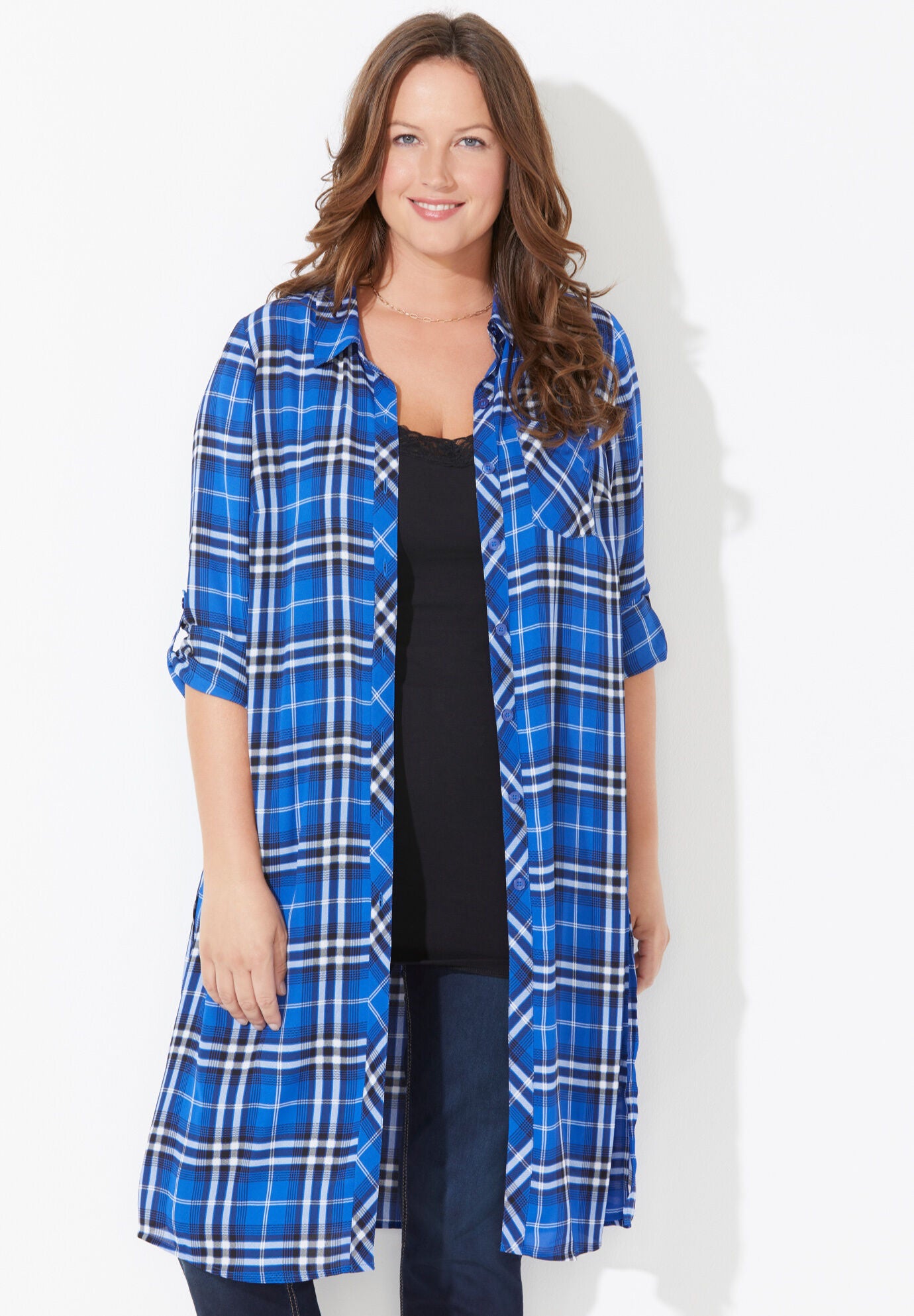 Georgette Plaid Duster | Woman Within