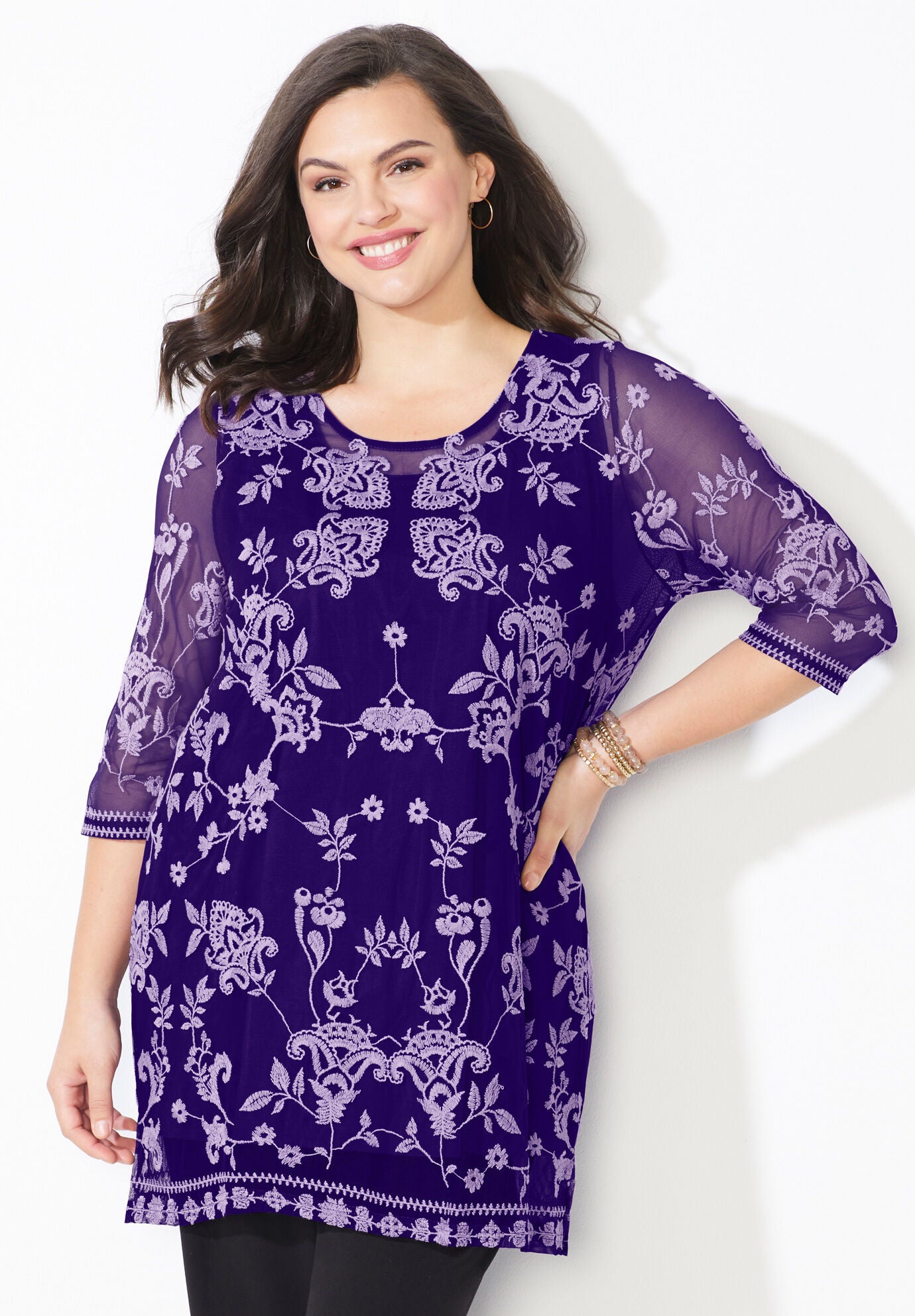 Embroidered Mesh Tunic | Woman Within