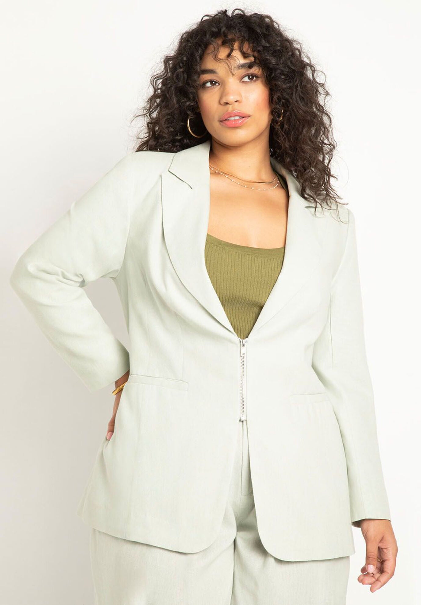 Zip Up Exaggerated Shoulder Blazer | Woman Within