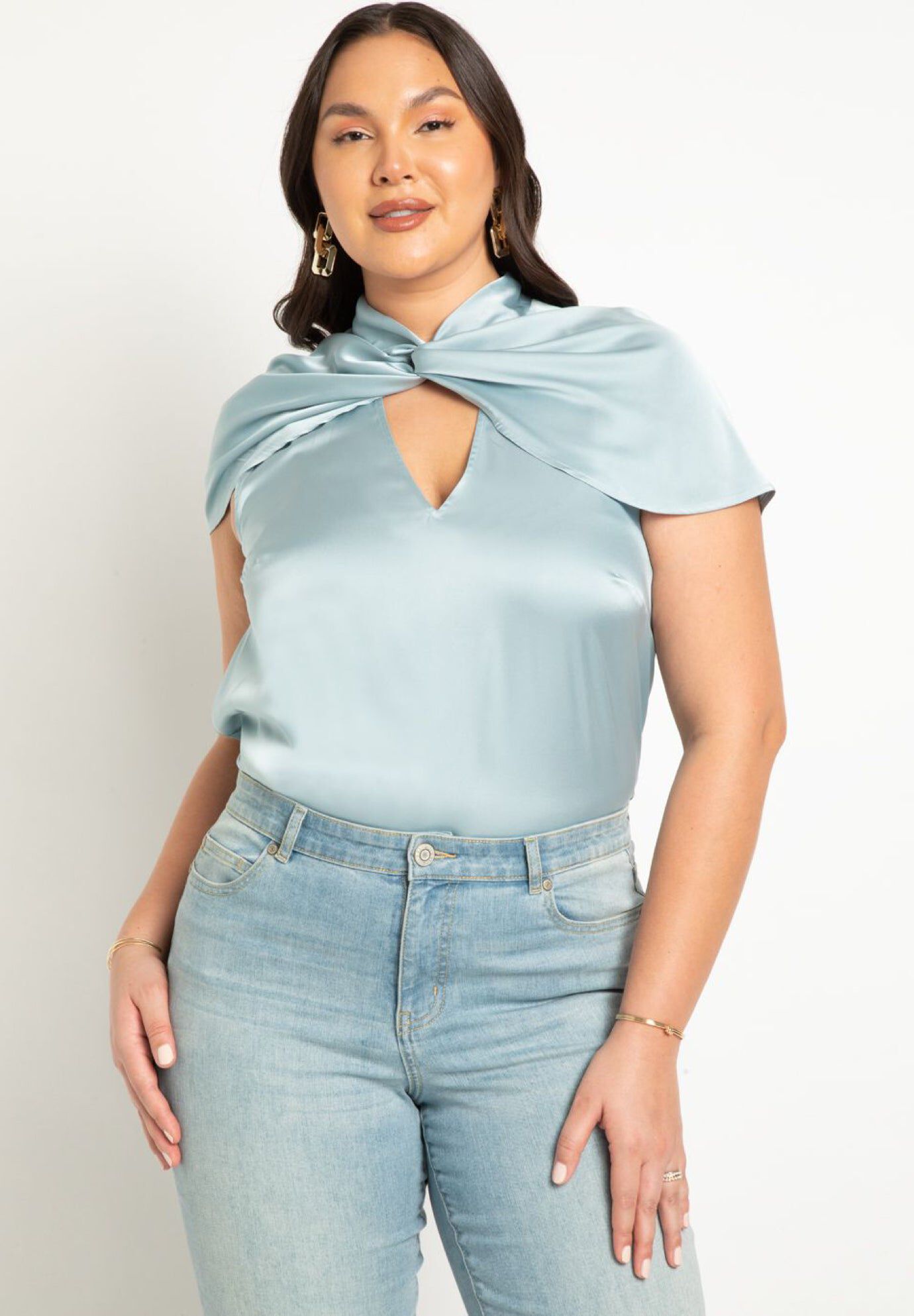 Twist Neckline Satin Blouse | Woman Within