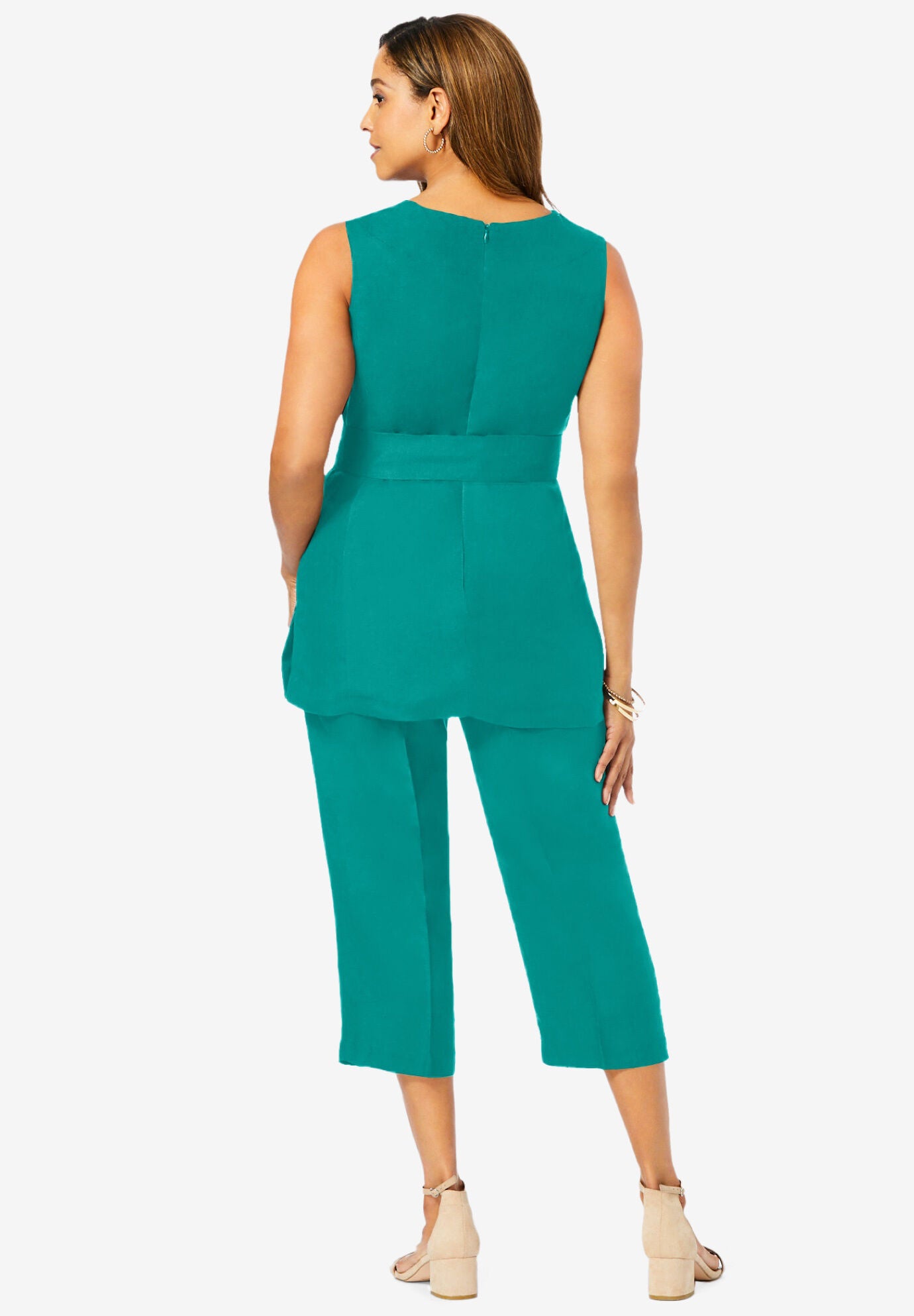 Versatile 2-Piece Linen Capri Set - Polished Look, White | Woman Within