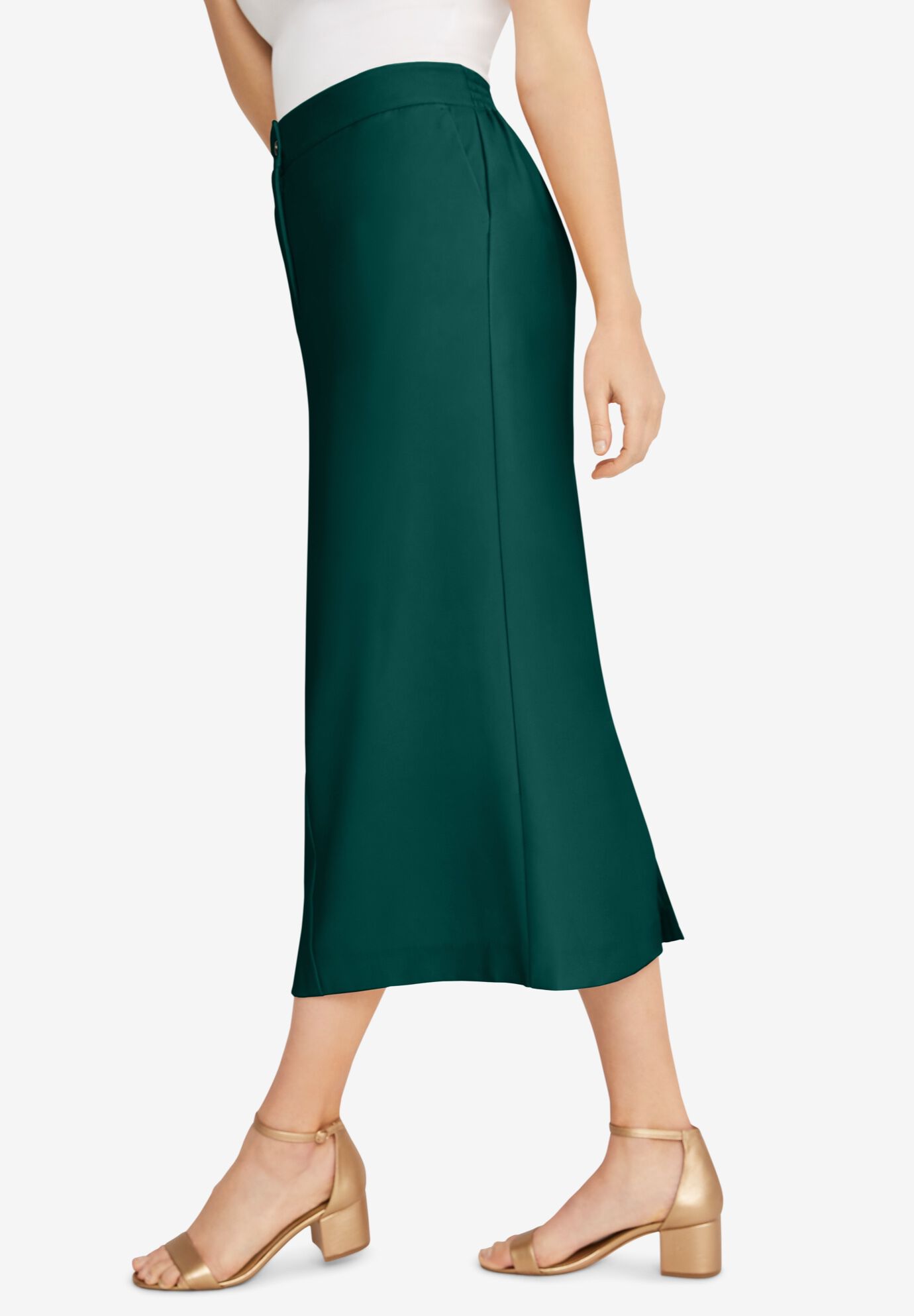 Tummy Control Bi-Stretch Midi Skirt | Woman Within