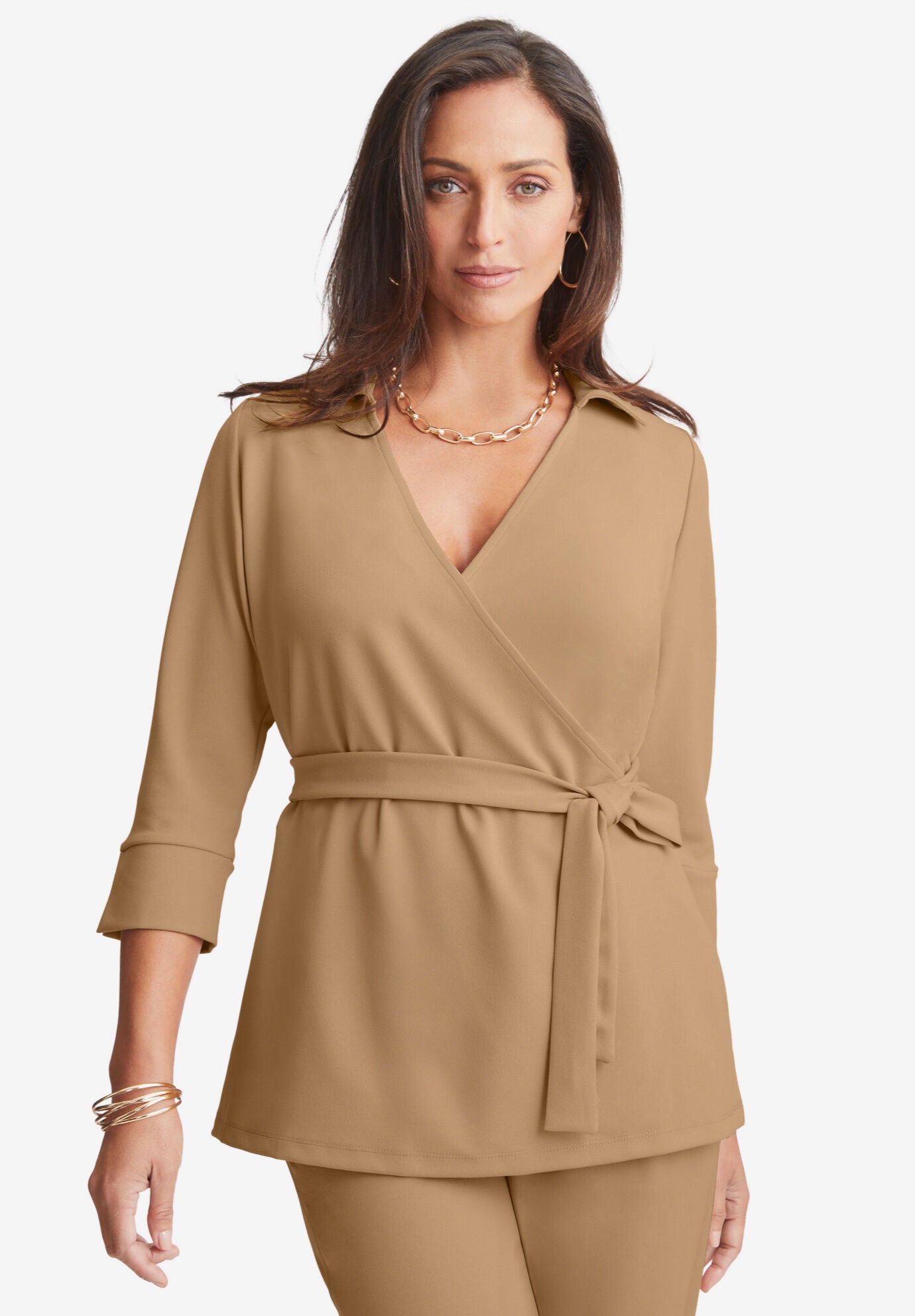 Stretch Knit Crepe Wrap Top for Women, 4479605 | Woman Within