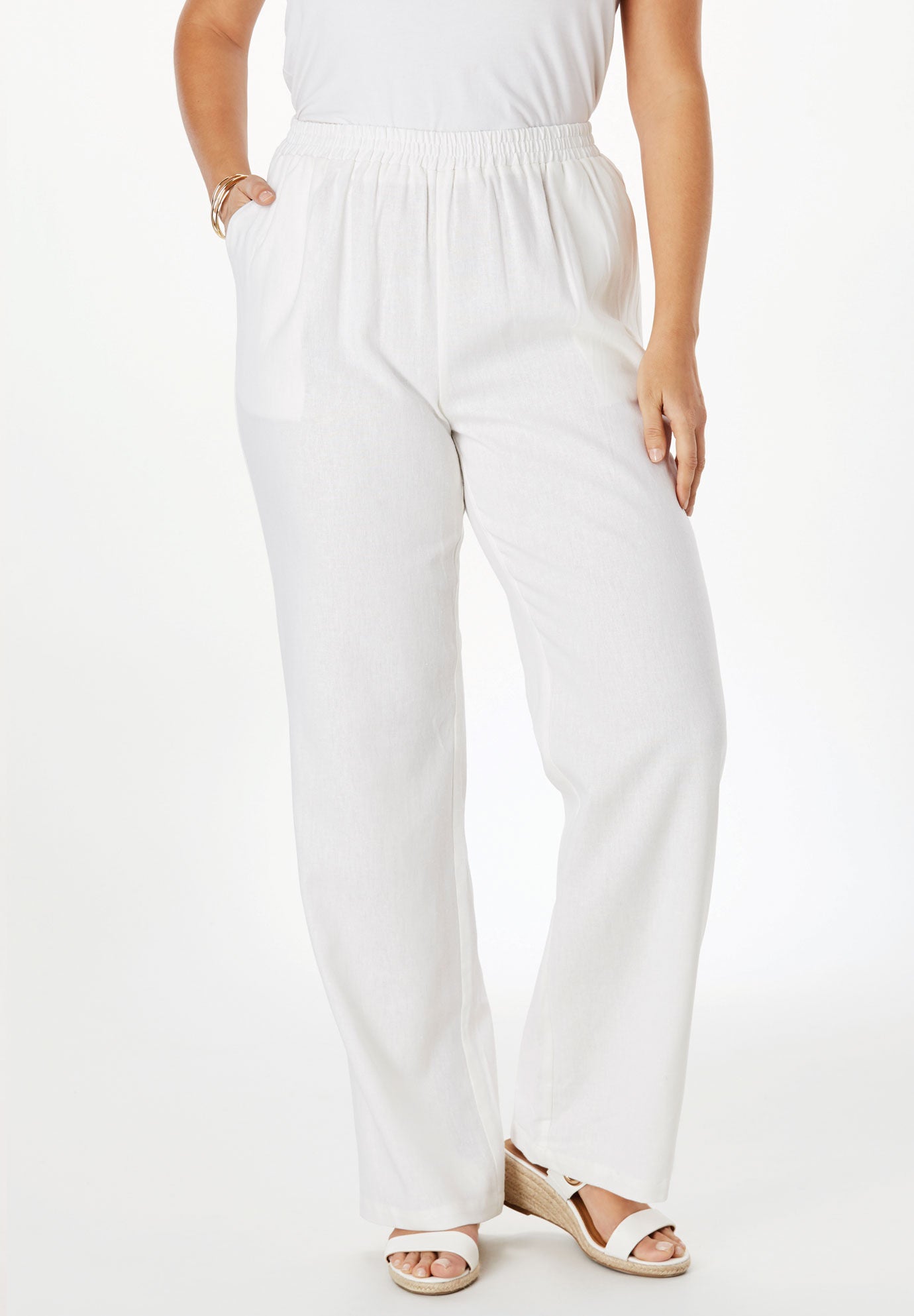 Lightweight Straight-Leg Linen Blend Pants, Black | Woman Within