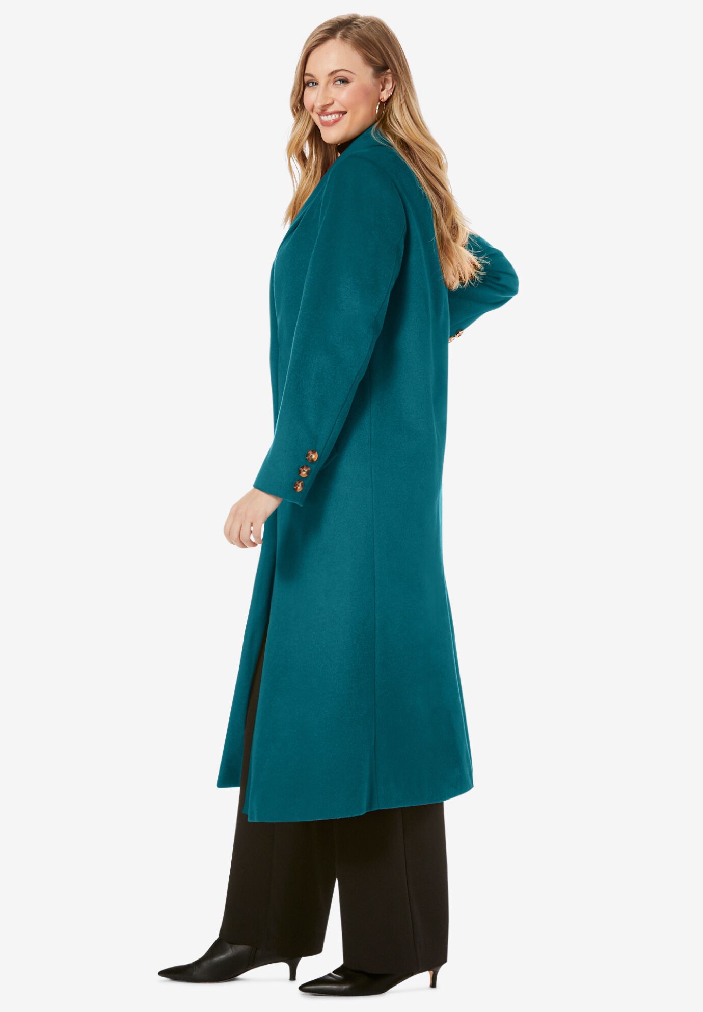 Shawl Collar Wool Coat - Long Double-Breasted, Ivory | Woman Within