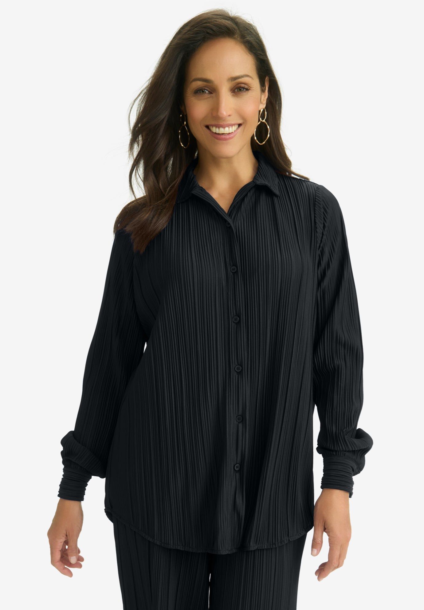 Plisse Button-Front Blouse | Woman Within