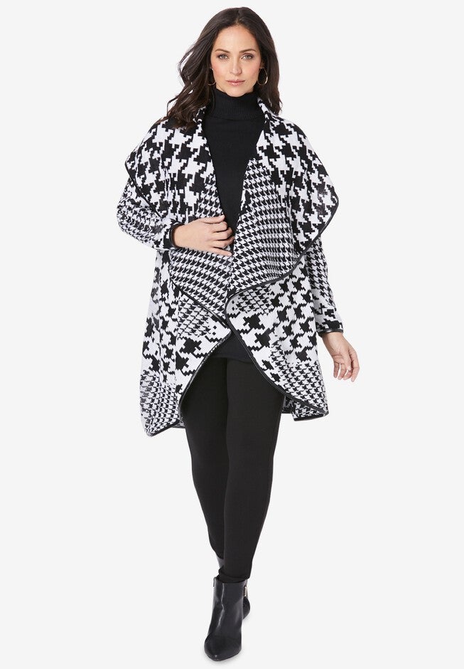 Faux Leather Trim Sweater With Hi Low Hem Neutral Classic Cheetah