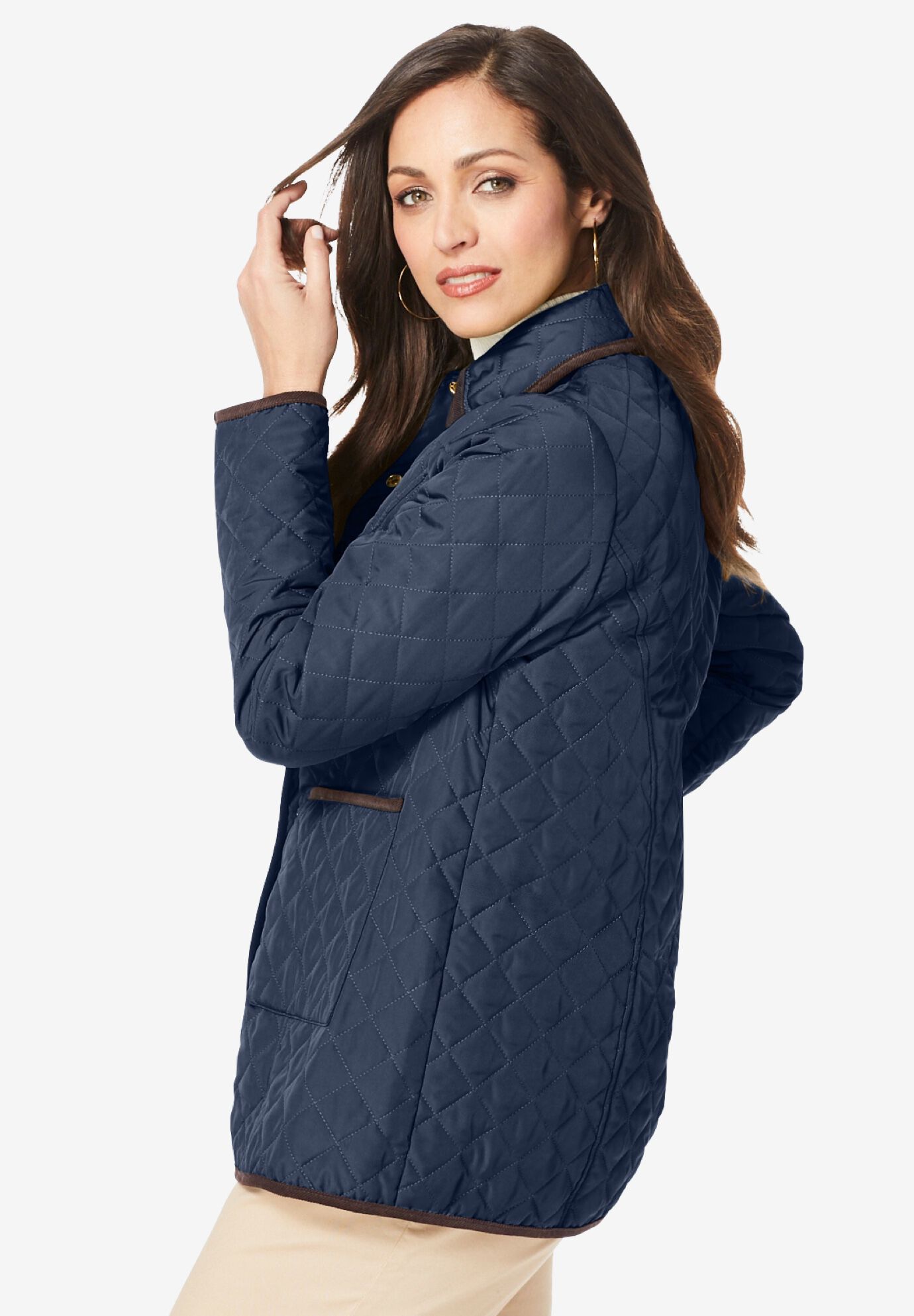 Snap-Front Quilted Coat for Cold Weather, Black | Woman Within