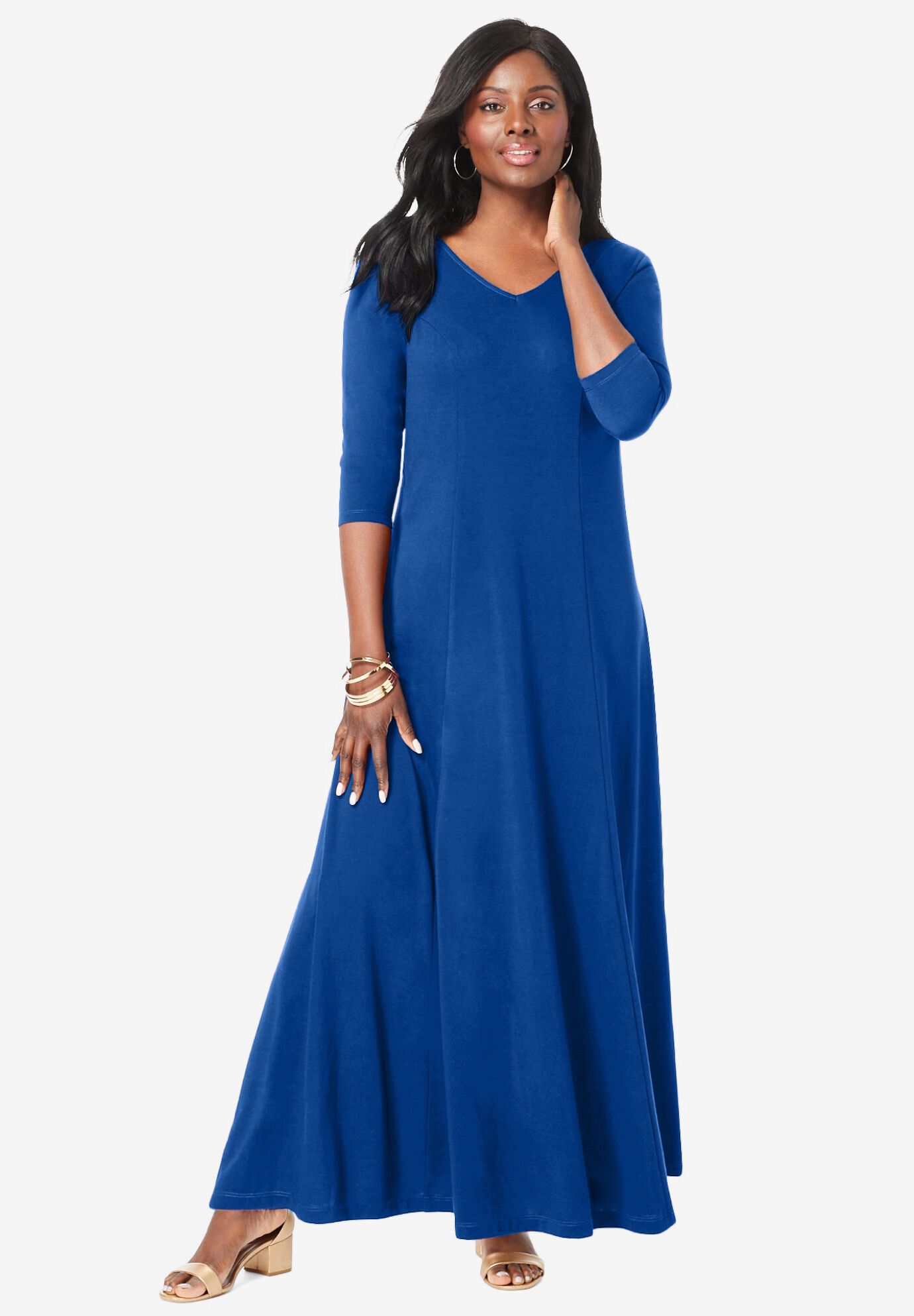 Double-V Maxi Dress | Plus Size Long Dress, Dark Sapphire | Woman Within