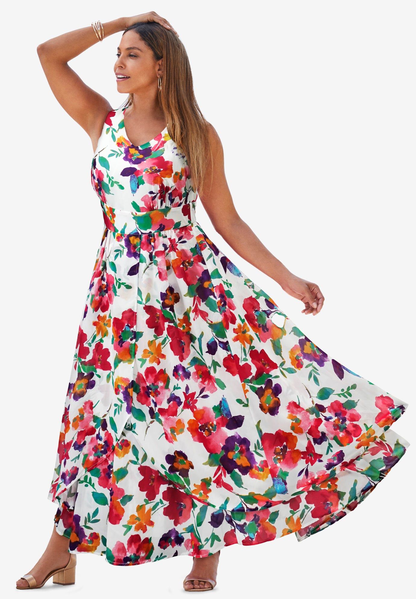 Flowy Georgette Flyaway Maxi Dress, Multi Watercolor Floral | Woman Within
