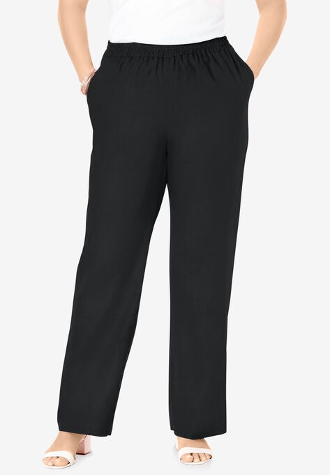 Lightweight Linen-Blend Straight-Leg Pants | Woman Within