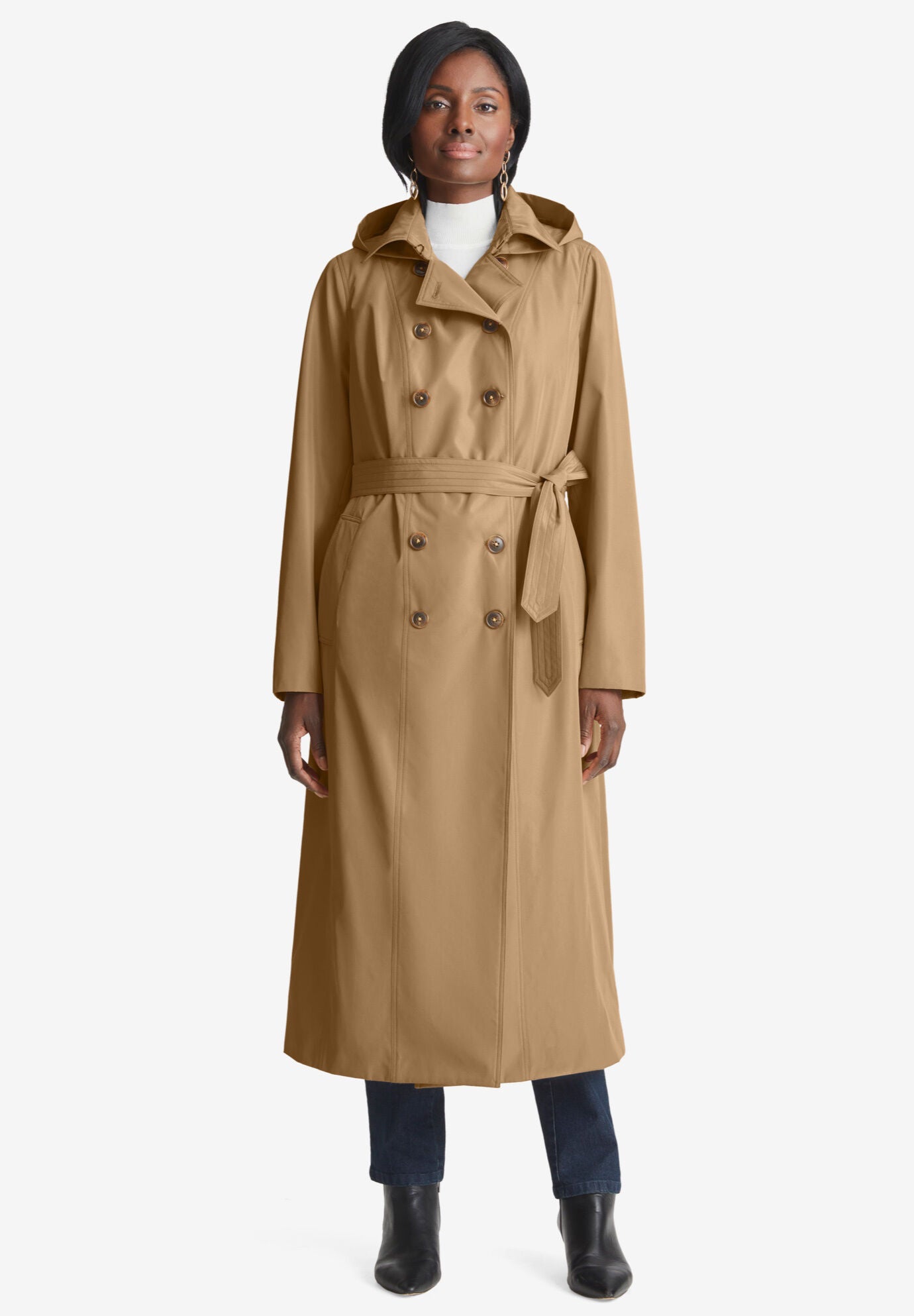 Double Breasted Long Trench Raincoat | Woman Within