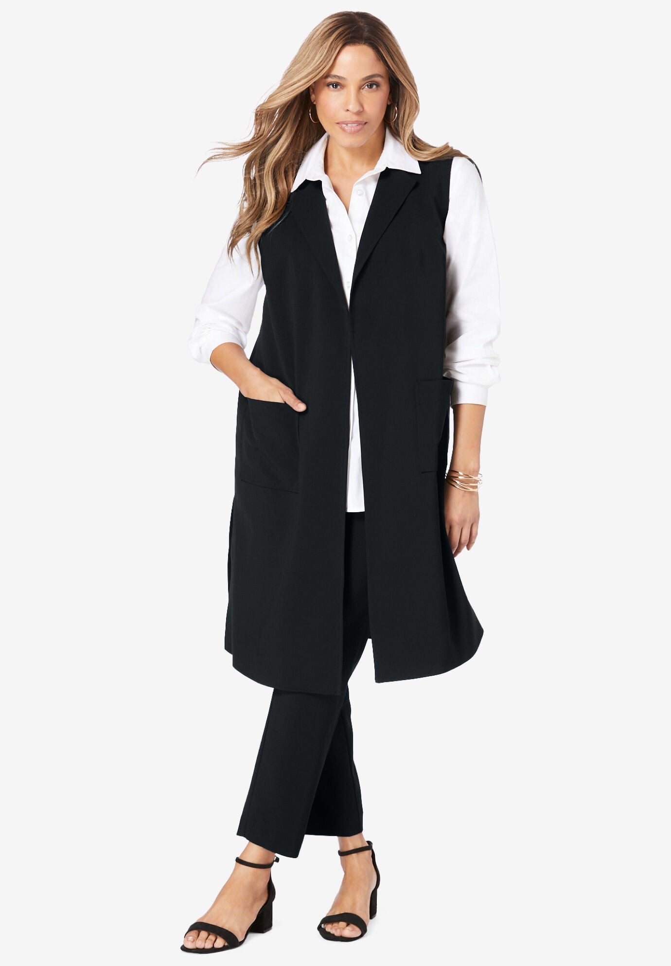 Versatile Bi-Stretch Tie-Front Gilet Vest, Black | Woman Within