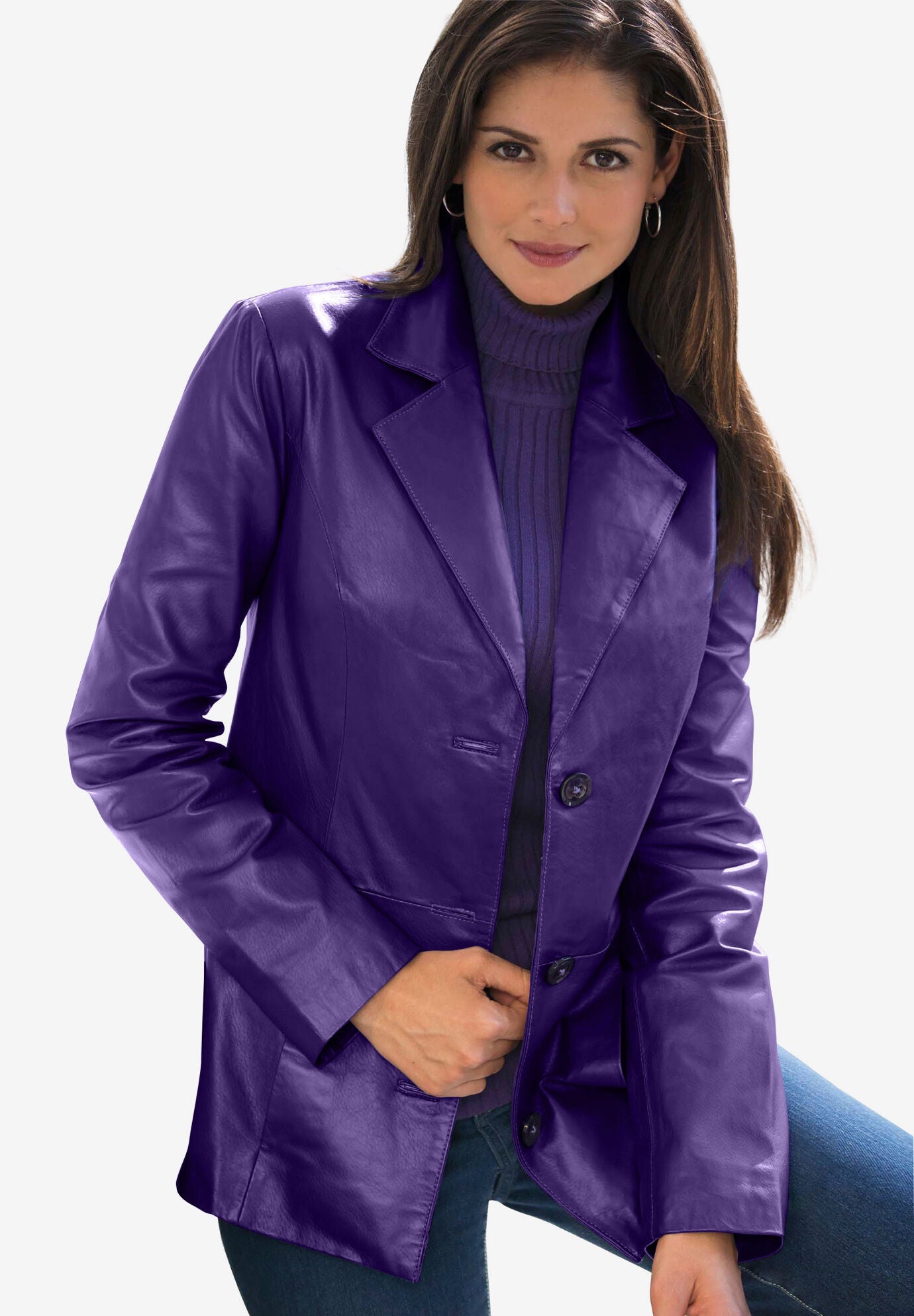 Tailored Leather Blazer - 9-to-5 Essential, Midnight Violet | Woman Within