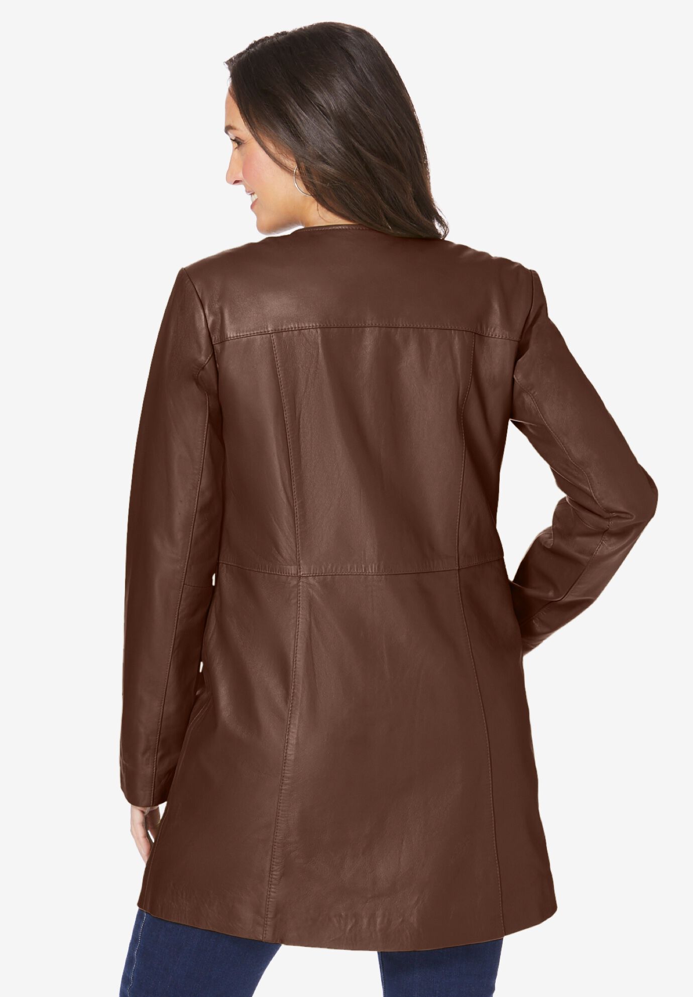 Plus Size Three-Quarter Leather Jacket, Rich Brown | Woman Within