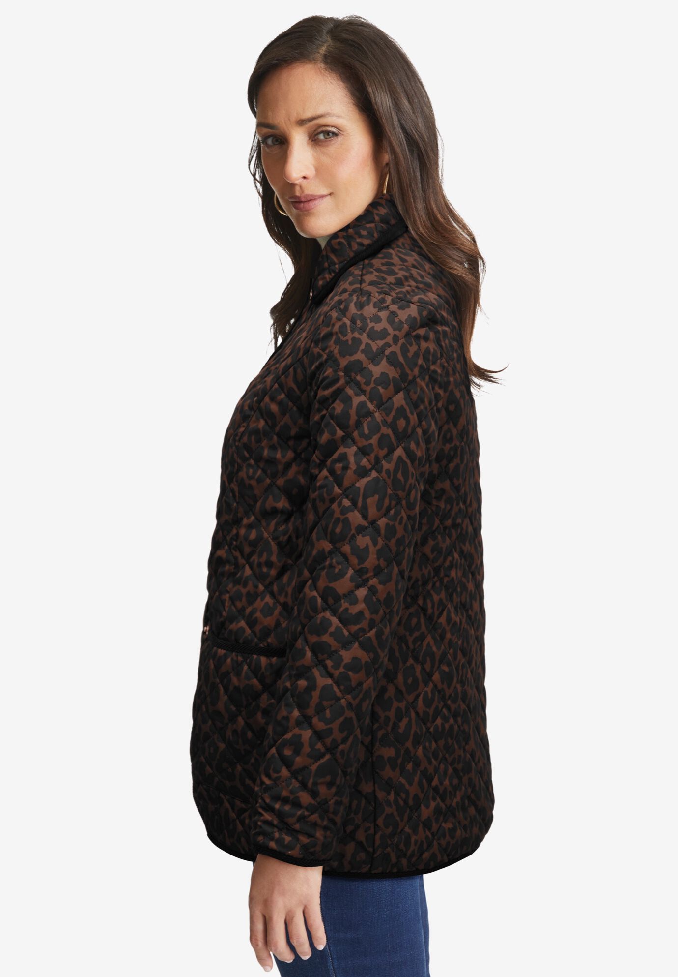 Snap-Front Quilted Coat for Cold Weather, Black | Woman Within