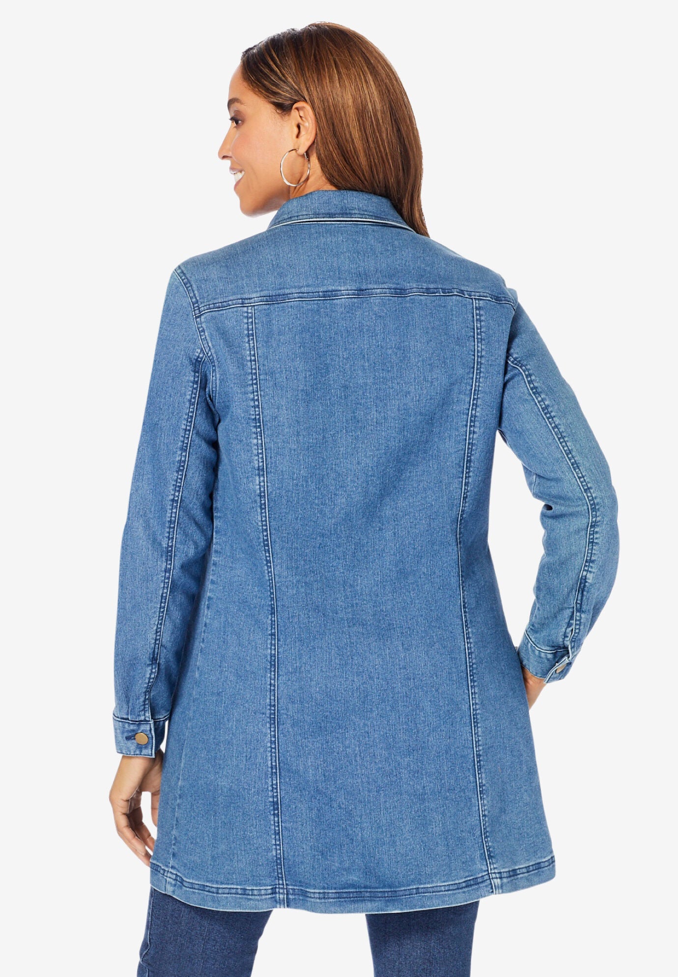 Long Denim Jacket for Women - Classic Style, Medium Stonewash | Woman ...