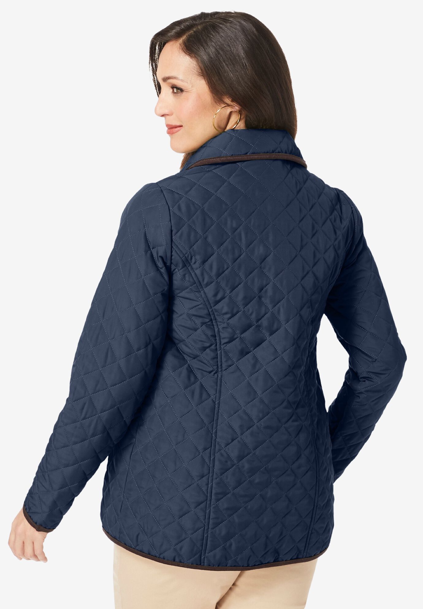 Snap-Front Quilted Coat for Cold Weather, Black | Woman Within