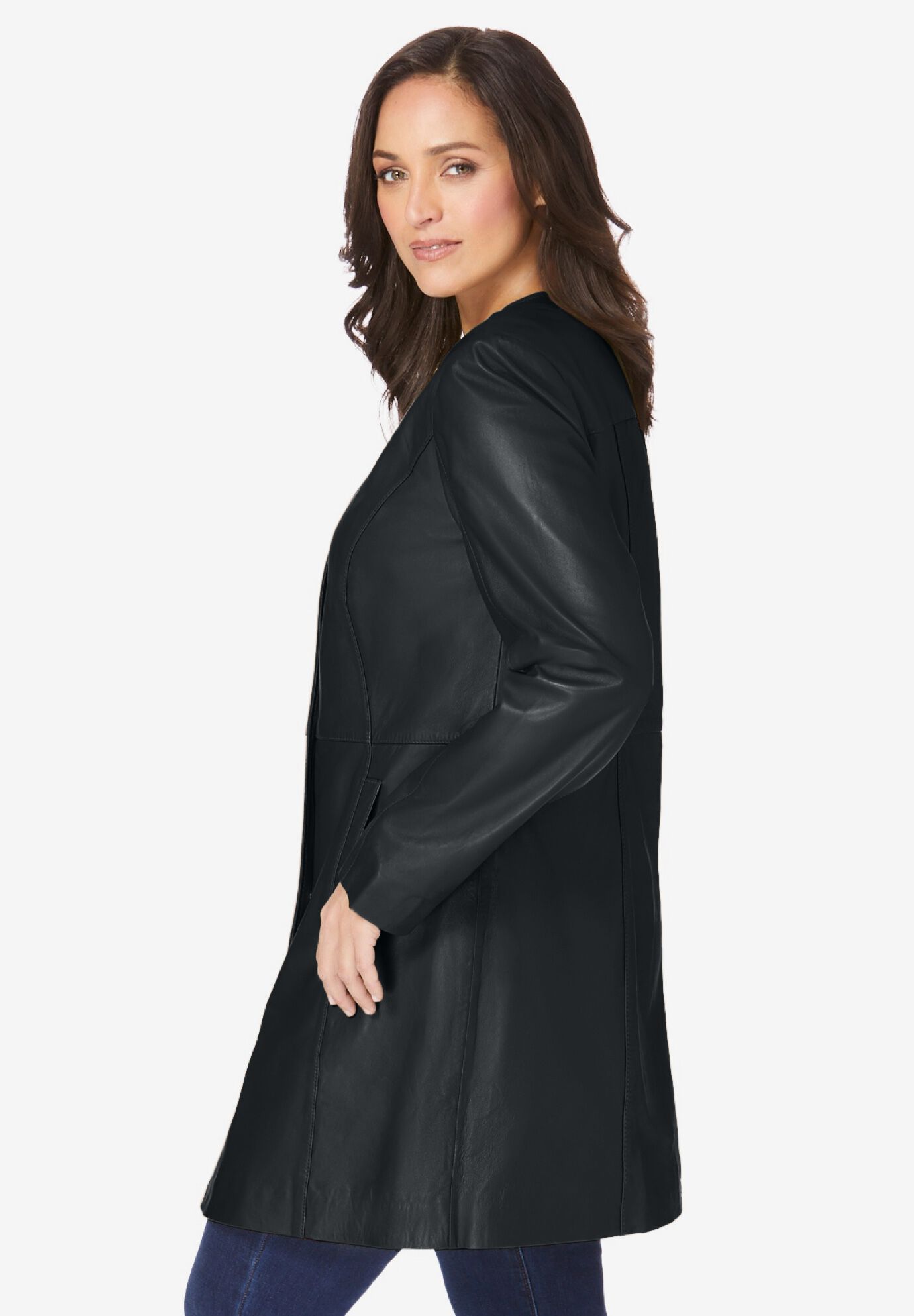 Plus Size Three-Quarter Leather Jacket, Black | Woman Within