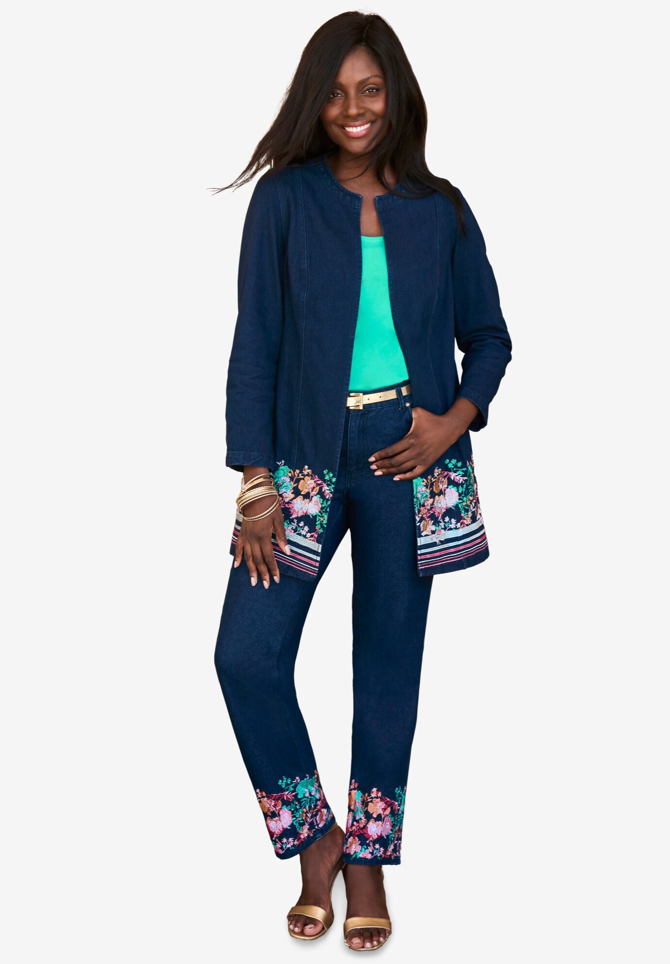 Embroidered Denim Topper & Jean | Woman Within