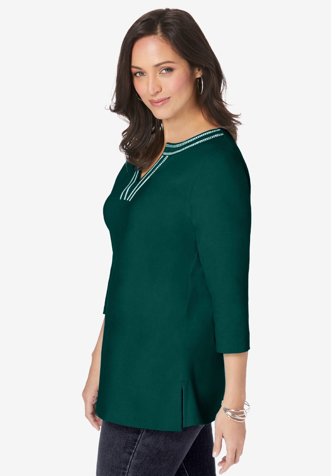 Stretch Cotton Notch Neck Tunic | Woman Within