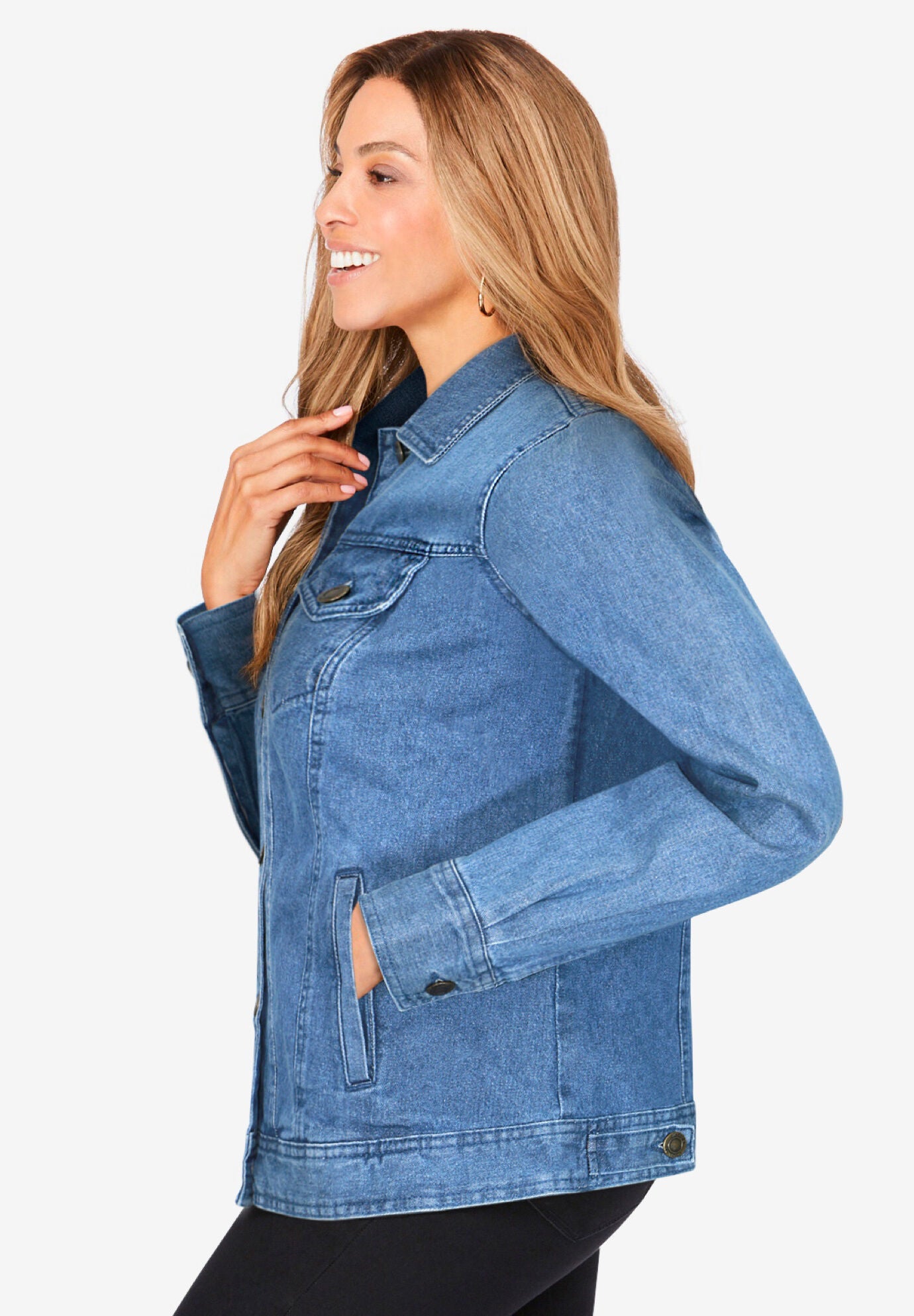 Essential Classic Cotton Denim Jacket, Medium Stonewash | Woman Within
