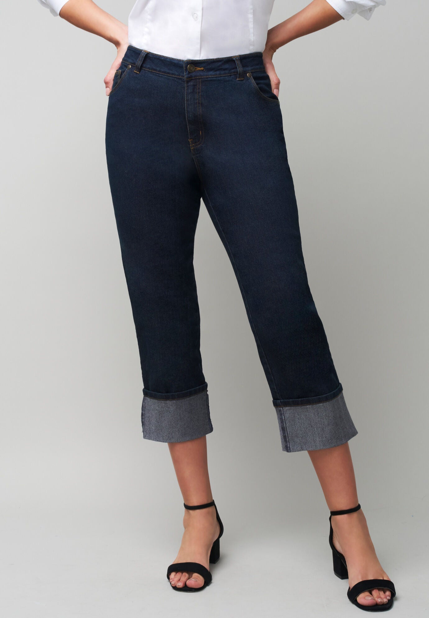 Stretch Denim Girlfriend Jeans with Cuffs, 4466501 | Woman Within