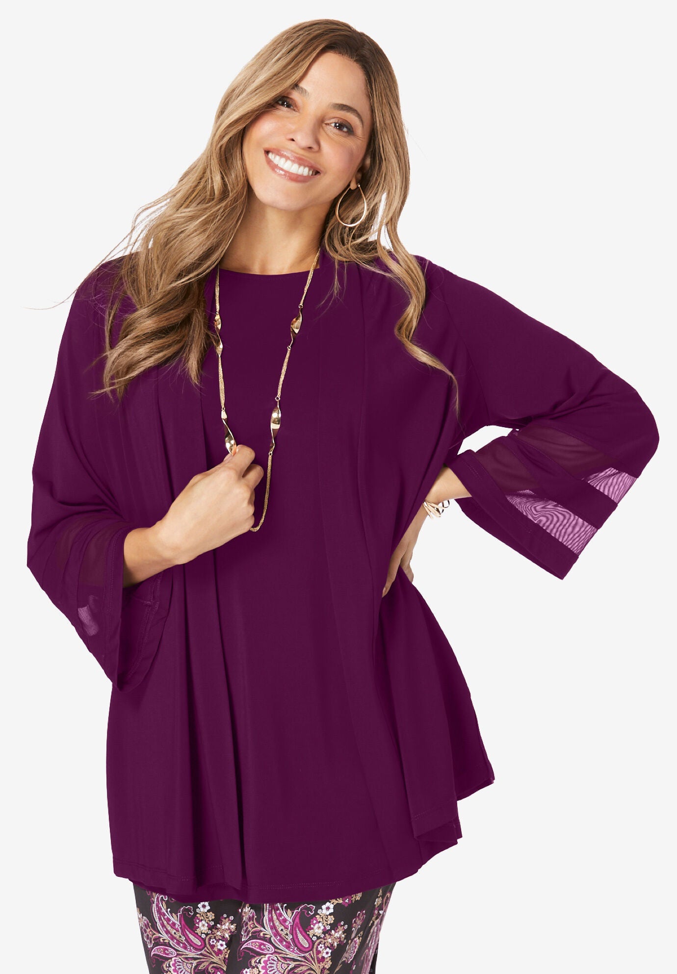 Plus-Size Mesh Detail Illusion Topper, 4453894 | Woman Within