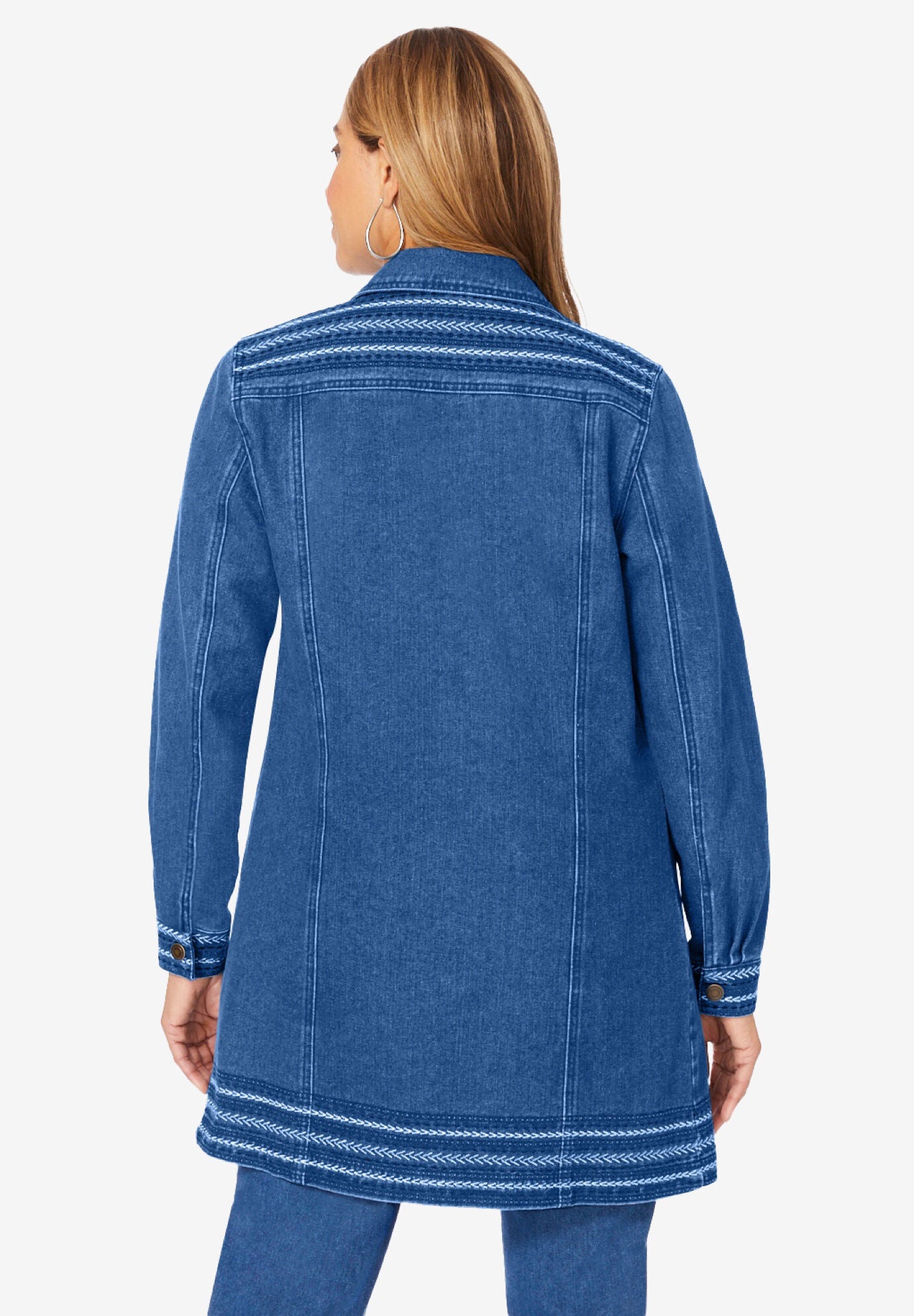 Long Denim Jacket for Women - Classic Style, Medium Stonewash Braided ...