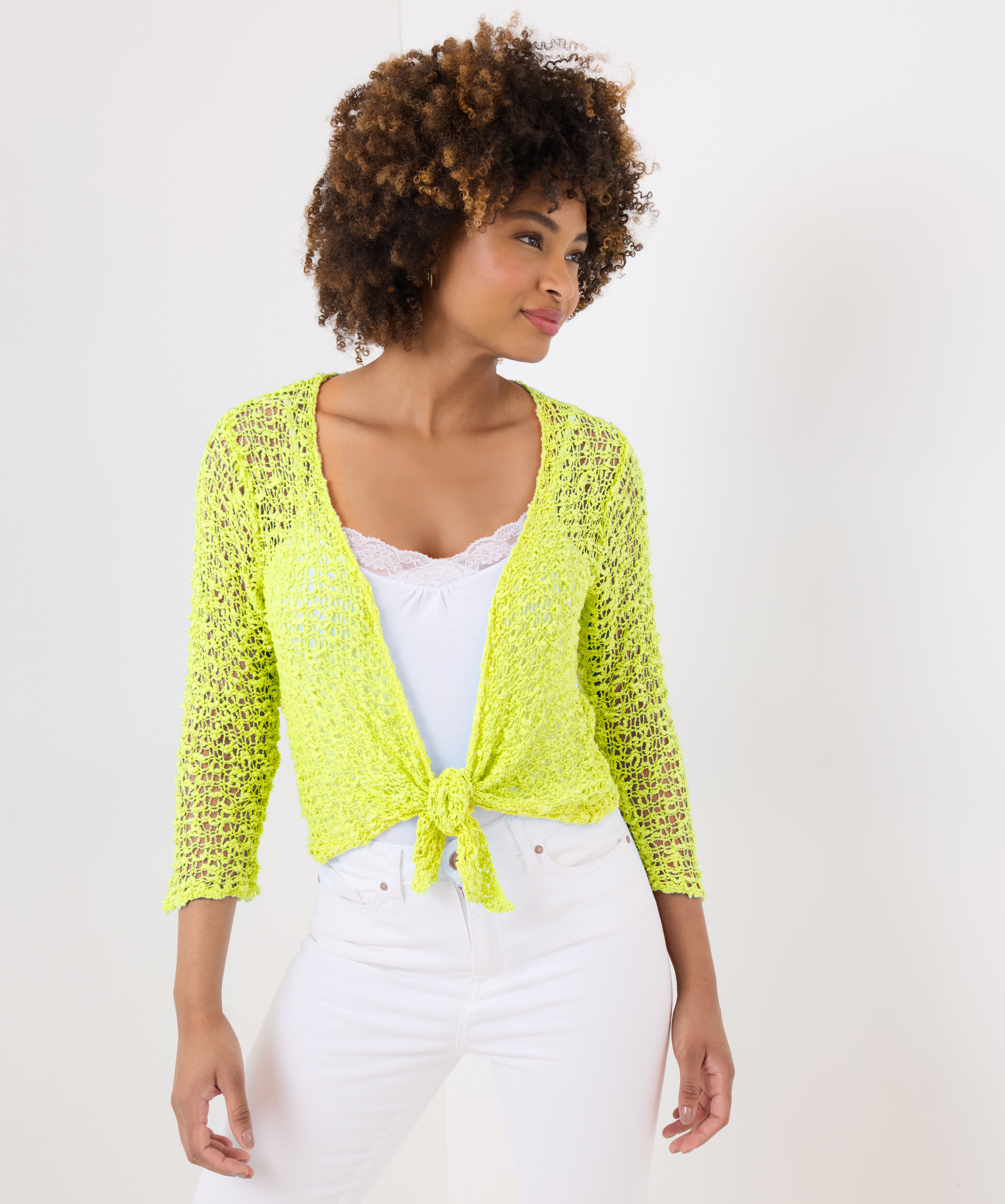 Popcorn Knit Tie Front Shrug | Woman Within