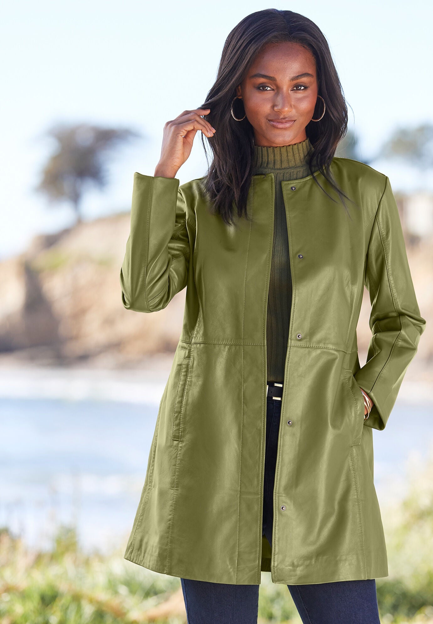 Three-Quarter Leather Jacket | Woman Within