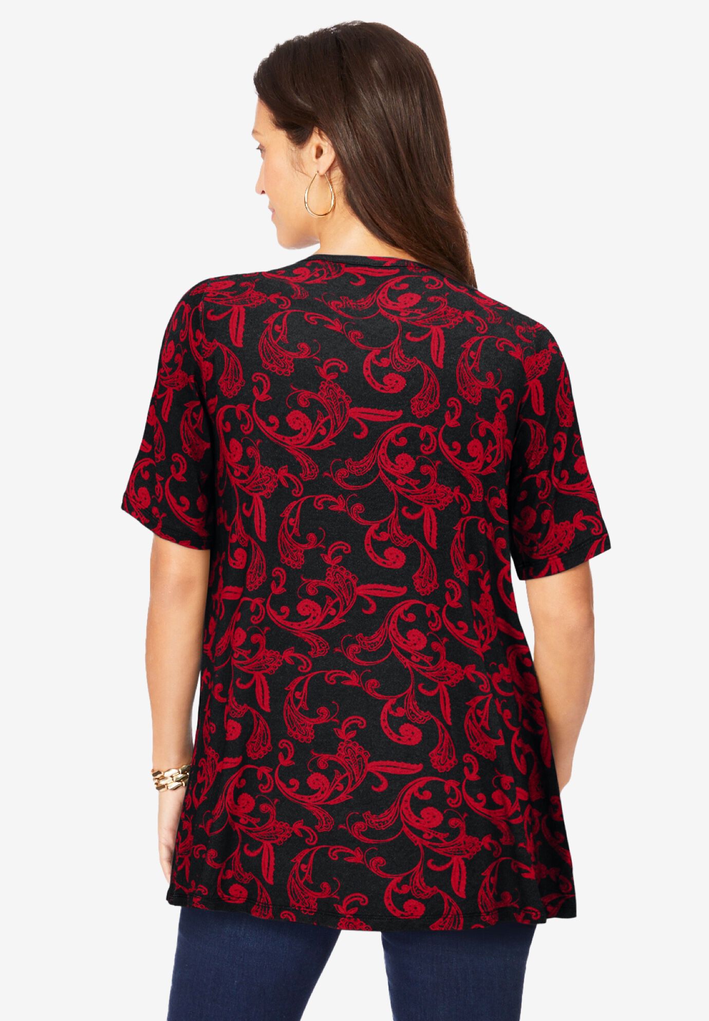 Stretch Knit Cutout Swing Tunic for Women, Brown Garden Paisley | Woman ...