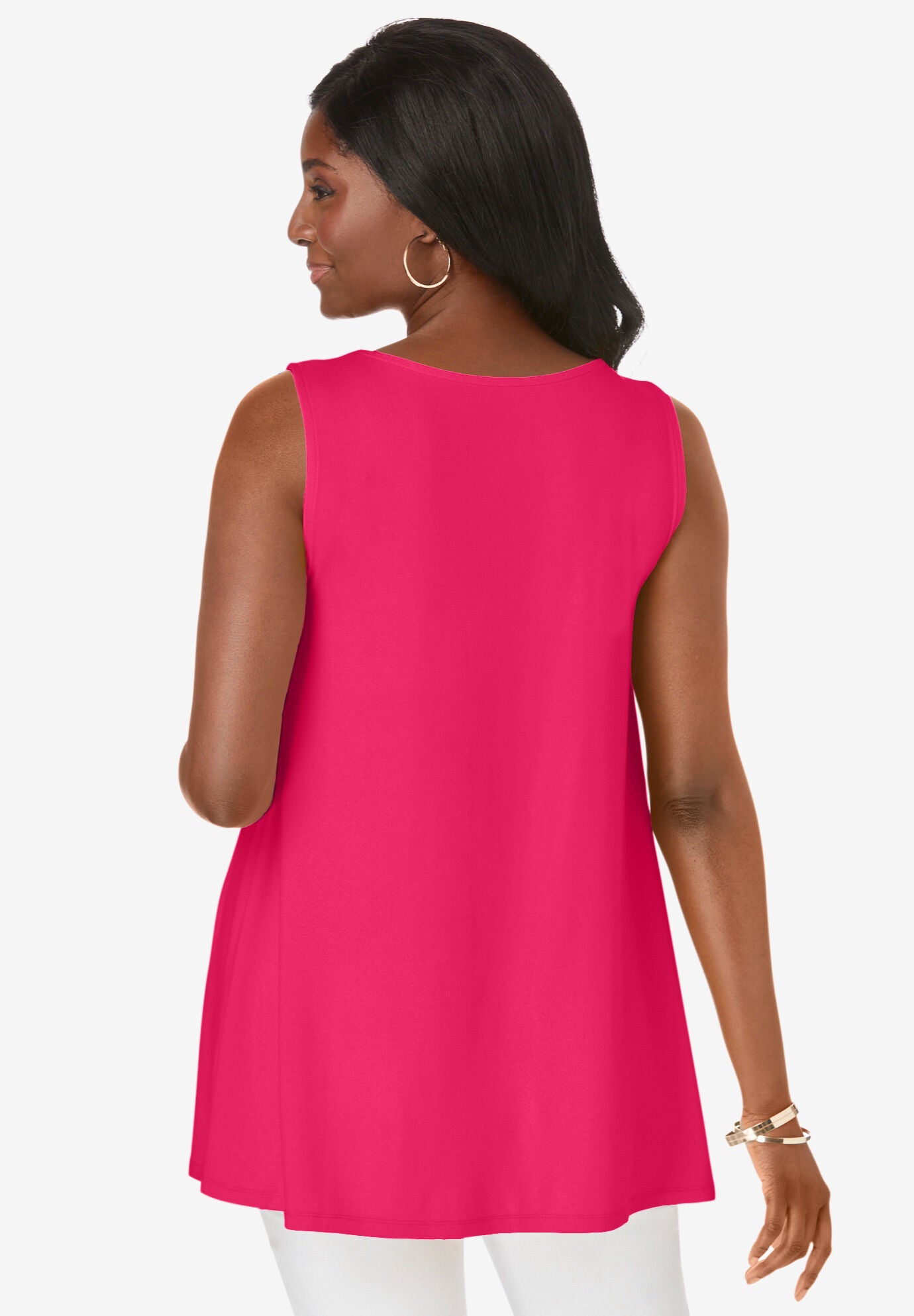 Stretch Knit Sleeveless Swing Tunic 30" Long, Black | Woman Within