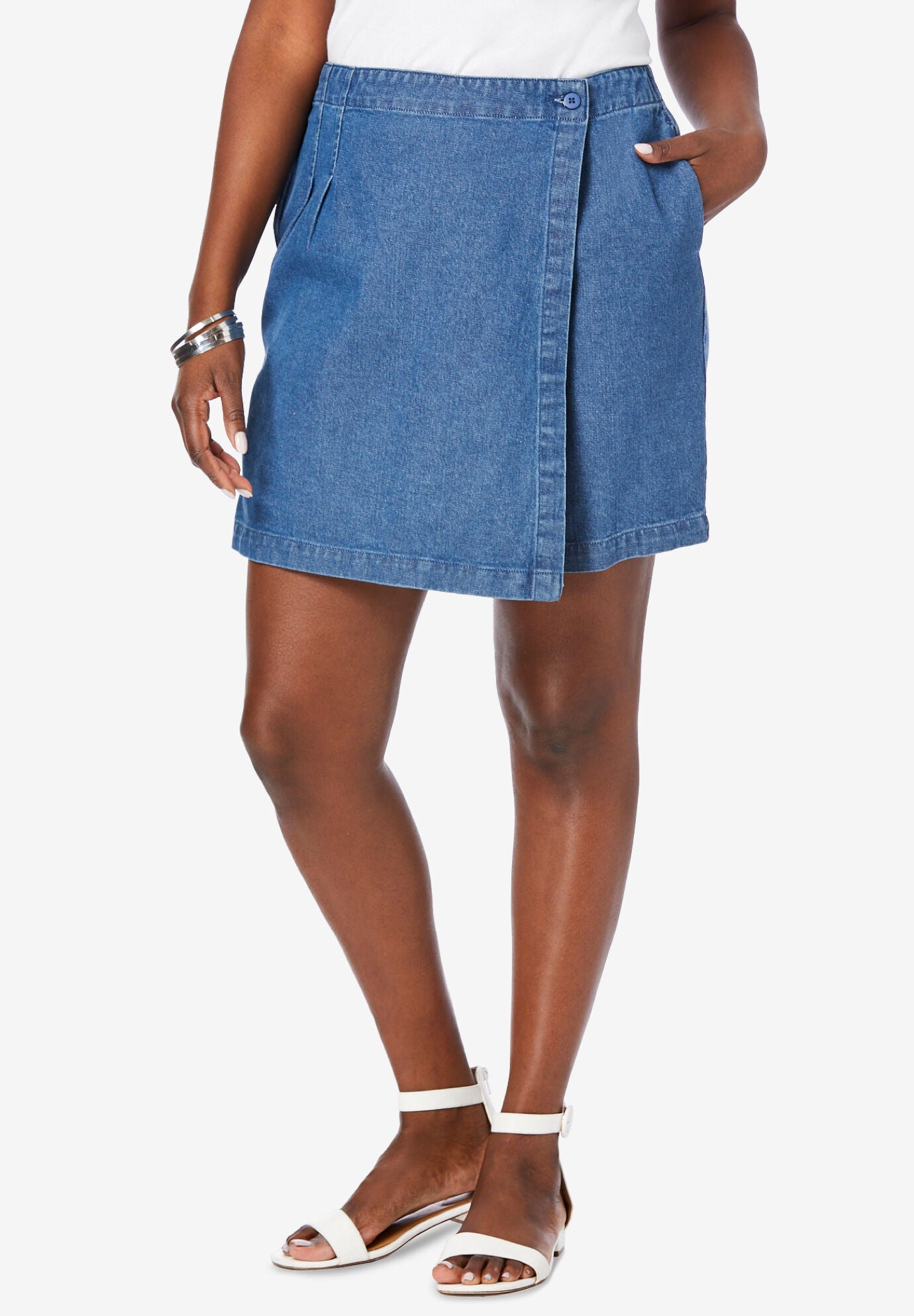 Denim Skort - Classic Cotton Style, Medium Stonewash | Woman Within