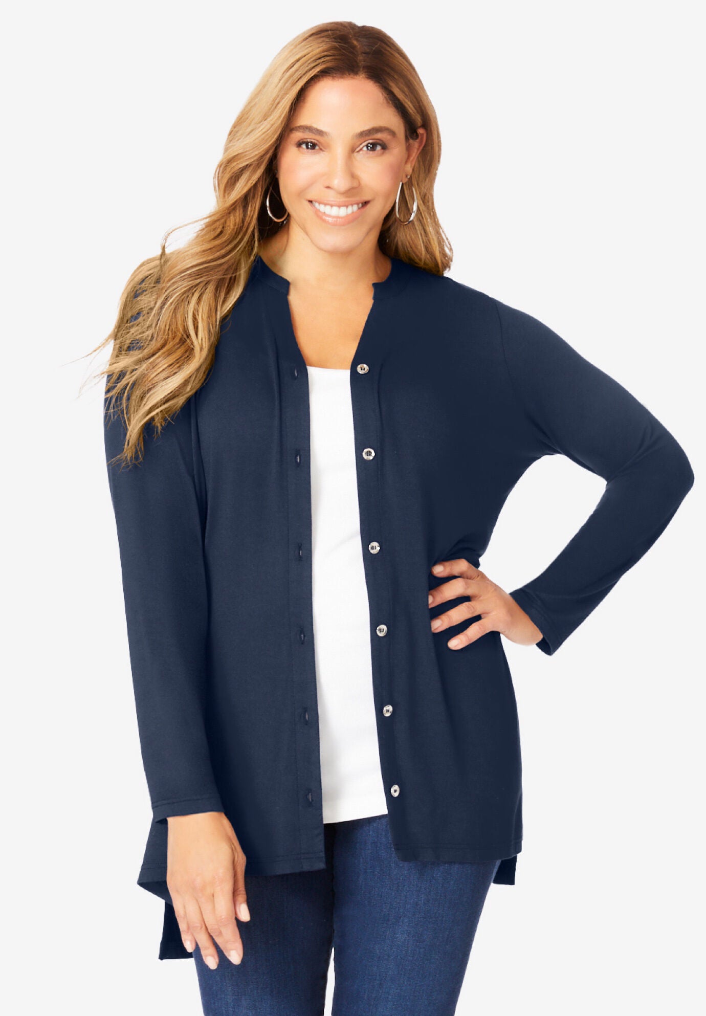 A-Line Button Down Tunic for Women, Navy | Woman Within