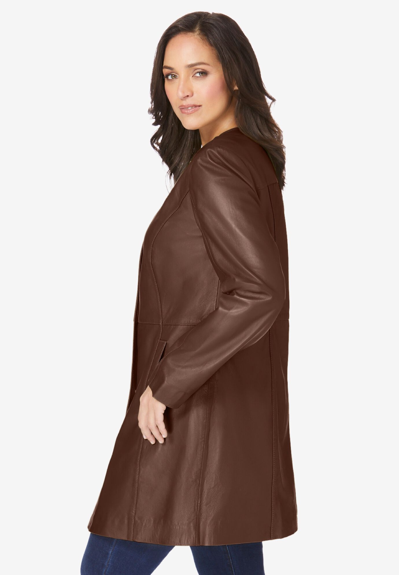 Plus Size Three-Quarter Leather Jacket, Black | Woman Within