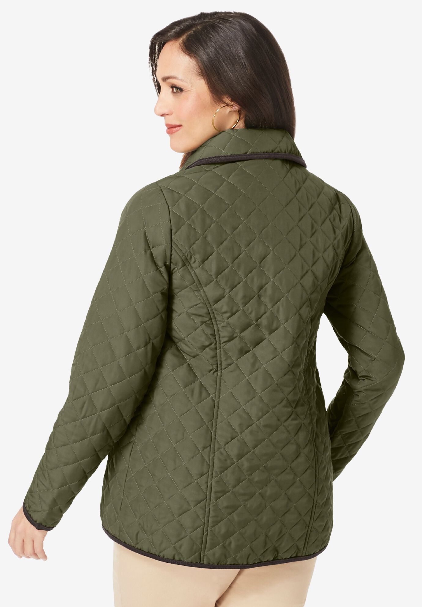 Snap-Front Quilted Coat for Cold Weather, Black | Woman Within